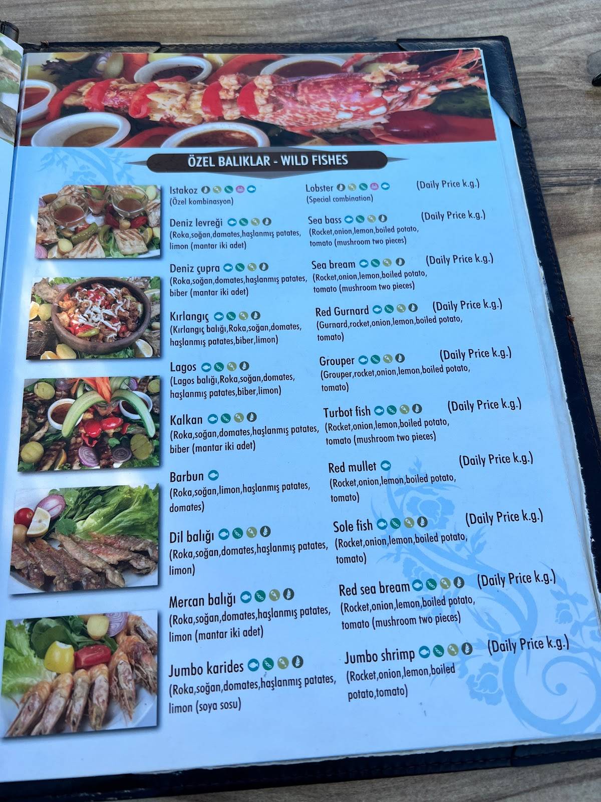 Menu at Seven Hills Restaurant, Istanbul