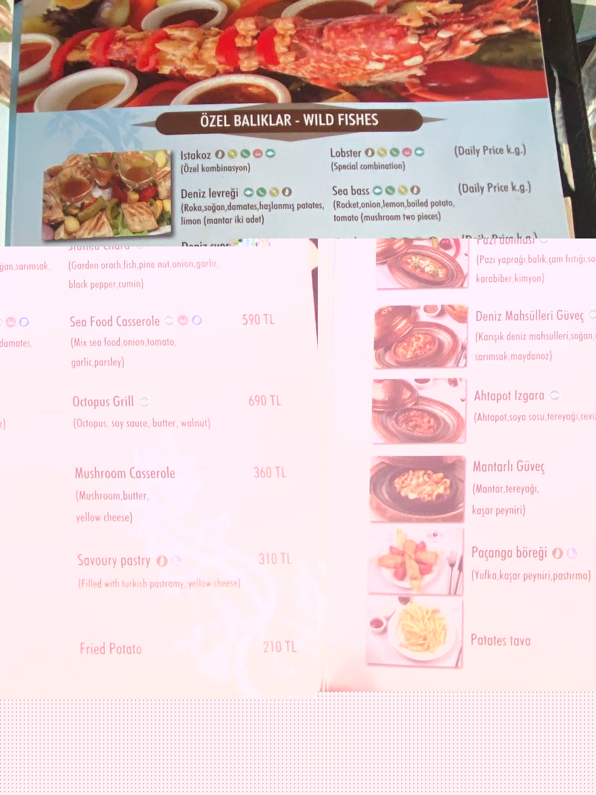 Menu at Seven Hills Restaurant, Istanbul