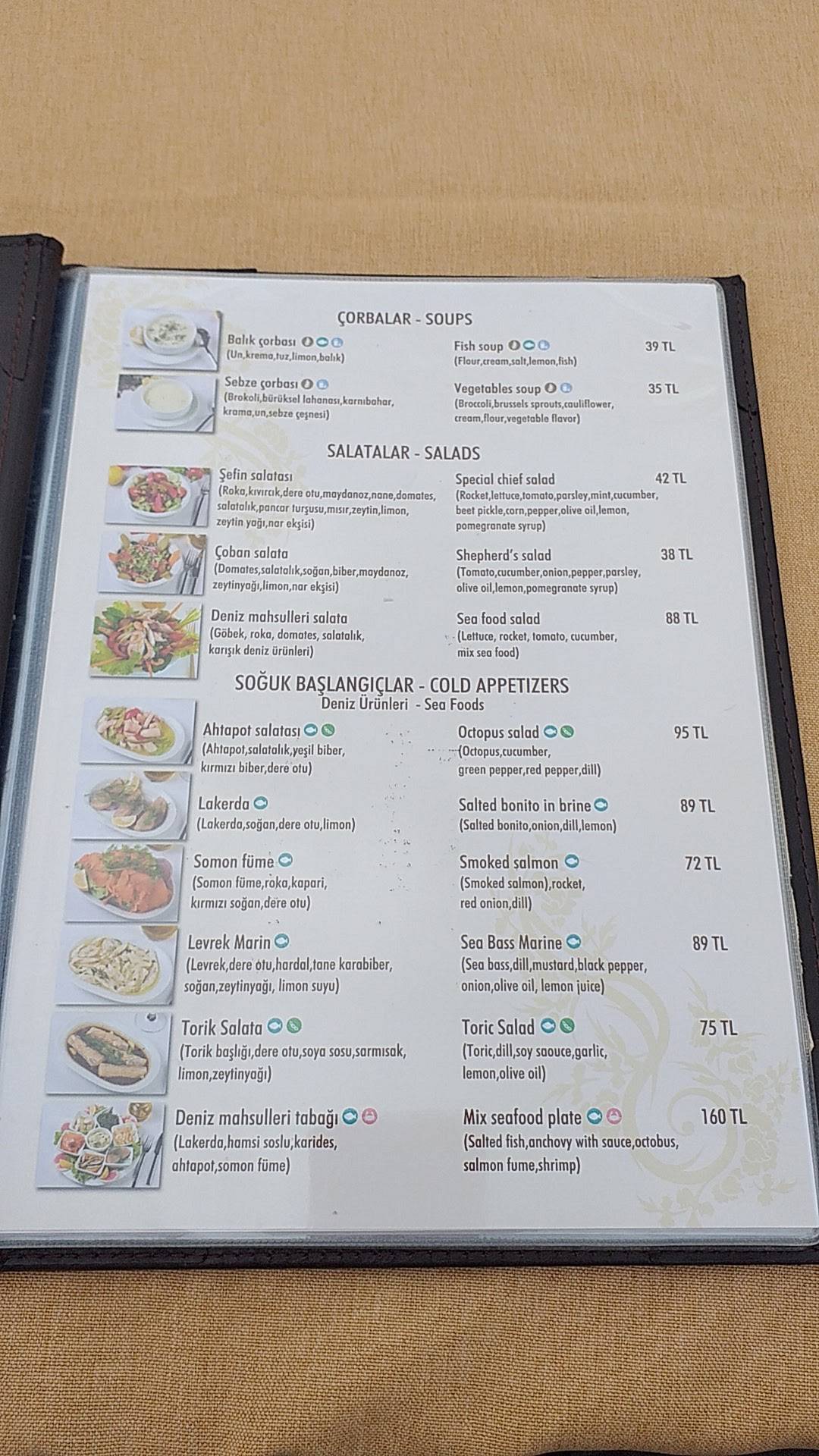 Menu at Seven Hills Restaurant, Istanbul