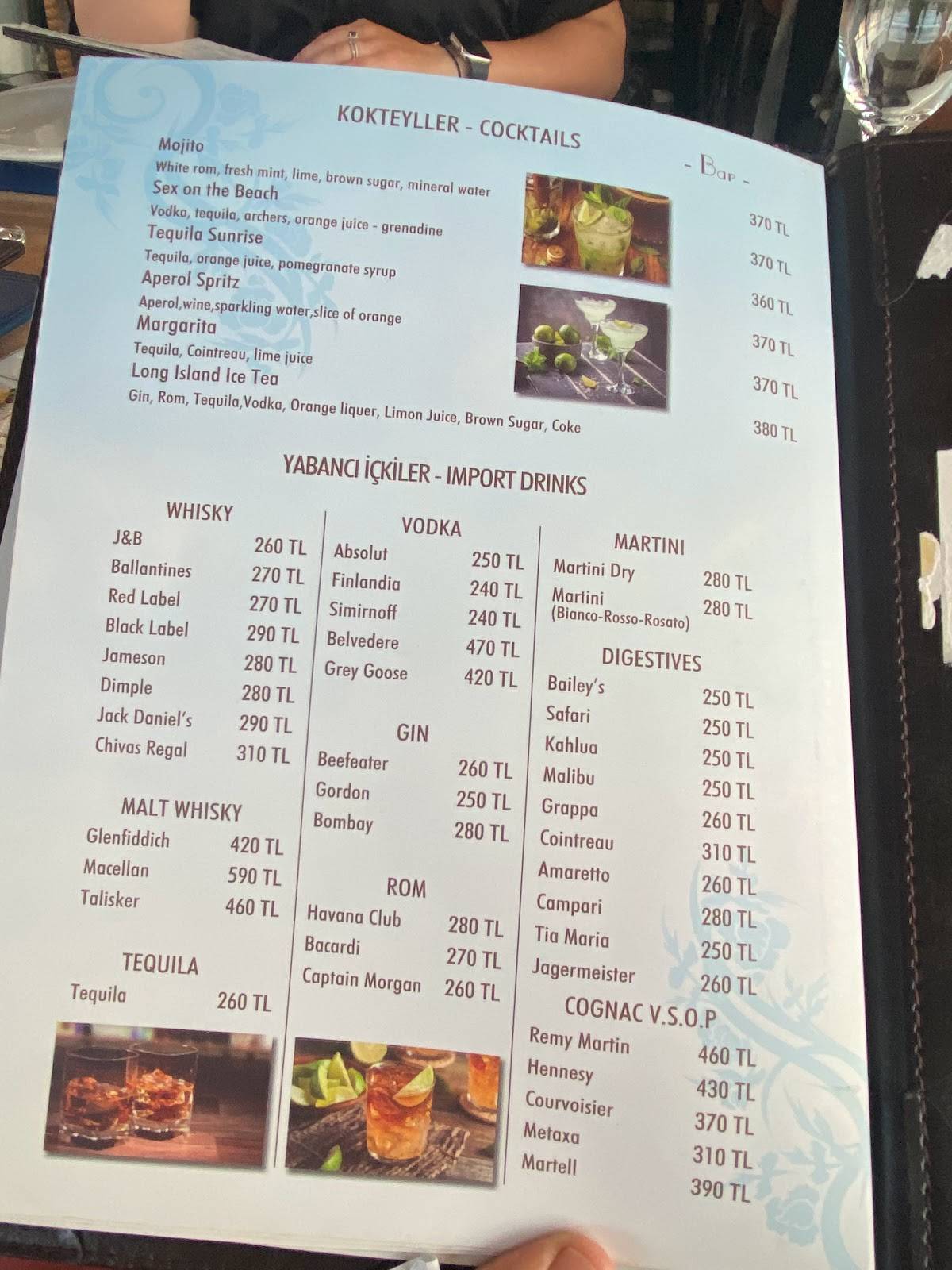 Menu at Seven Hills Restaurant, Istanbul