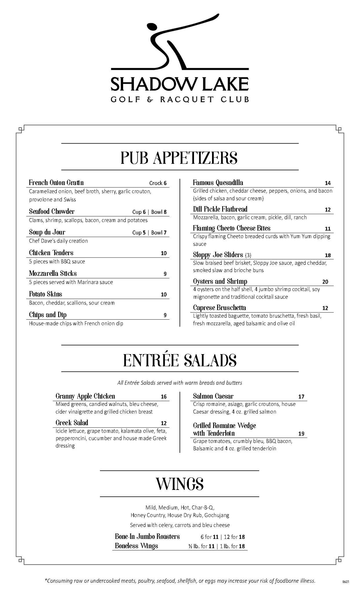 Menu at Shadow Lake Golf and Restaurant, USA