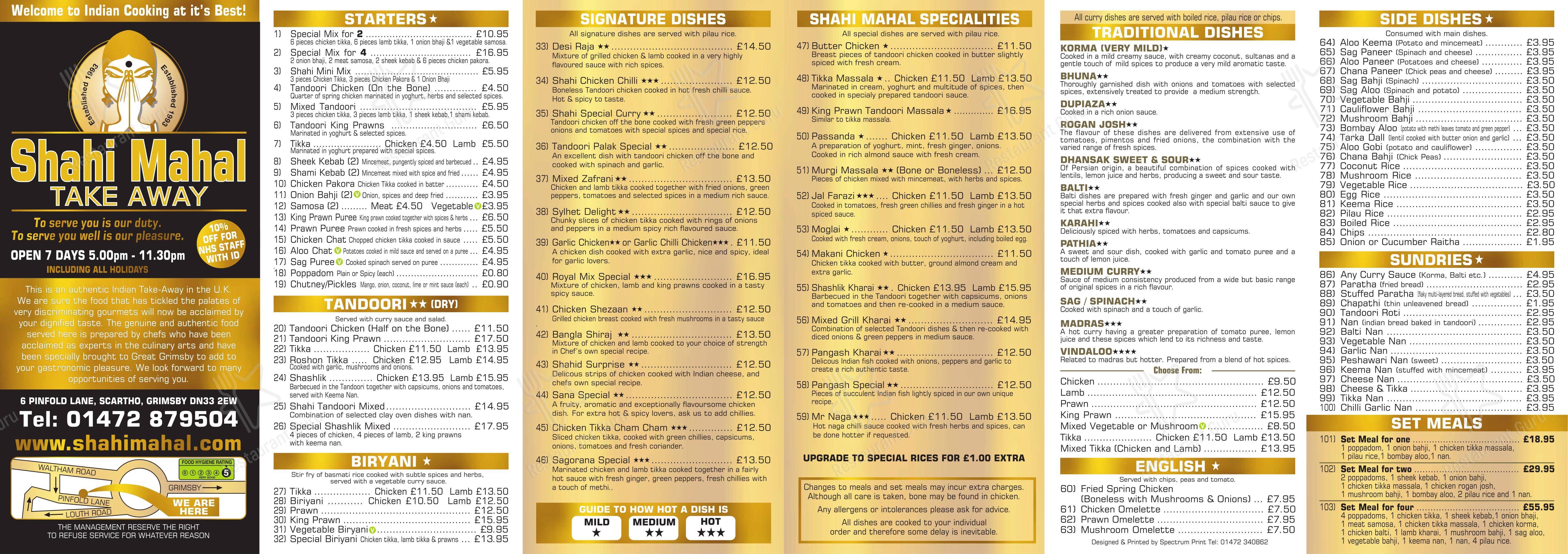 Menu at Shahi Mahal Takeaway fast food, Grimsby