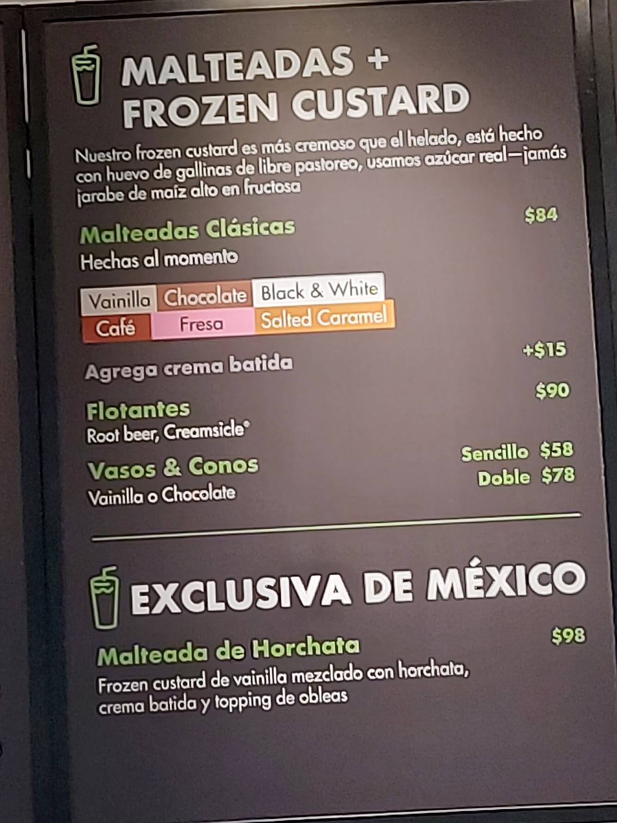 Carta del restaurante Shake Shack, Ciudad López Mateos, Av. P.º del la ...