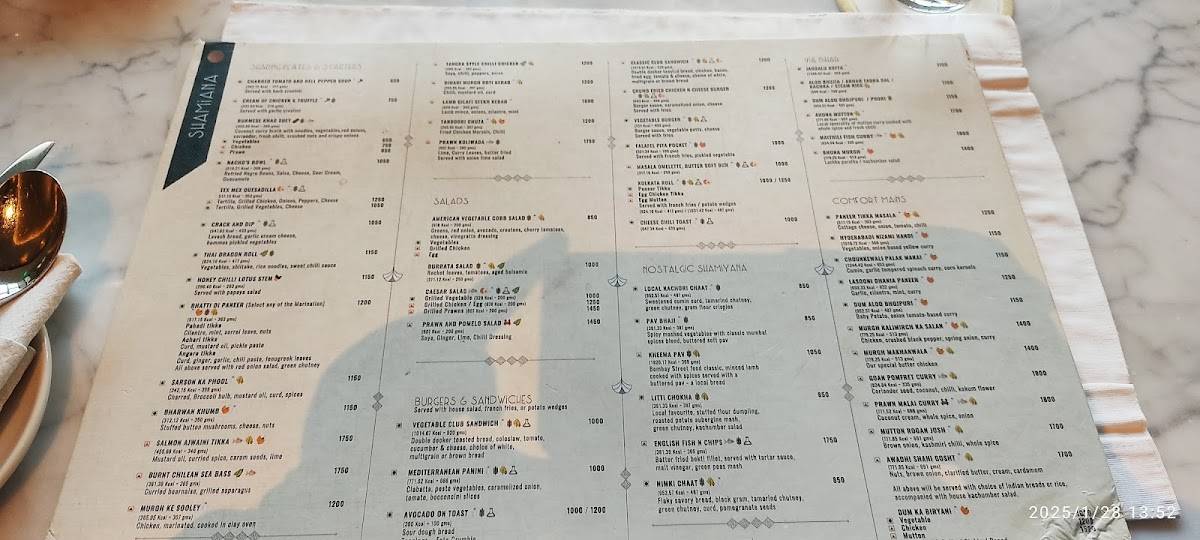 Menu at Shamiana, Patna