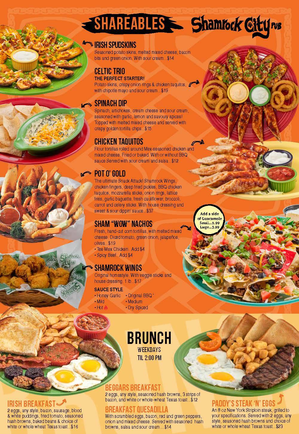Menu at Shamrock City pub & bar, St. John's