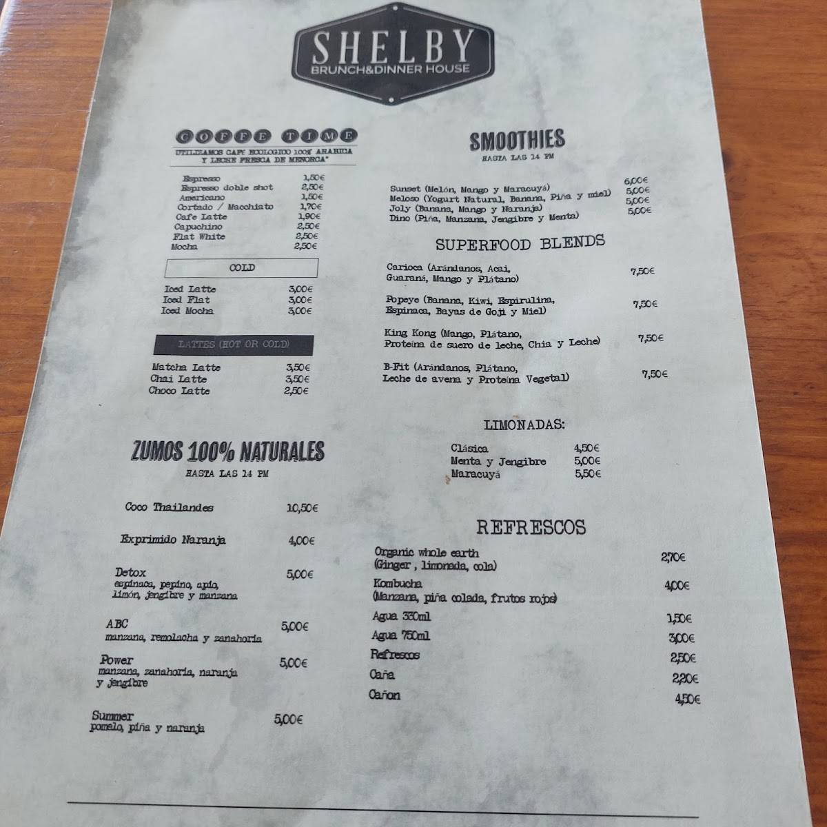 Menu at Shelby Brunch&Dinner Cala’n Blanes pub & bar, Cala en Blanes