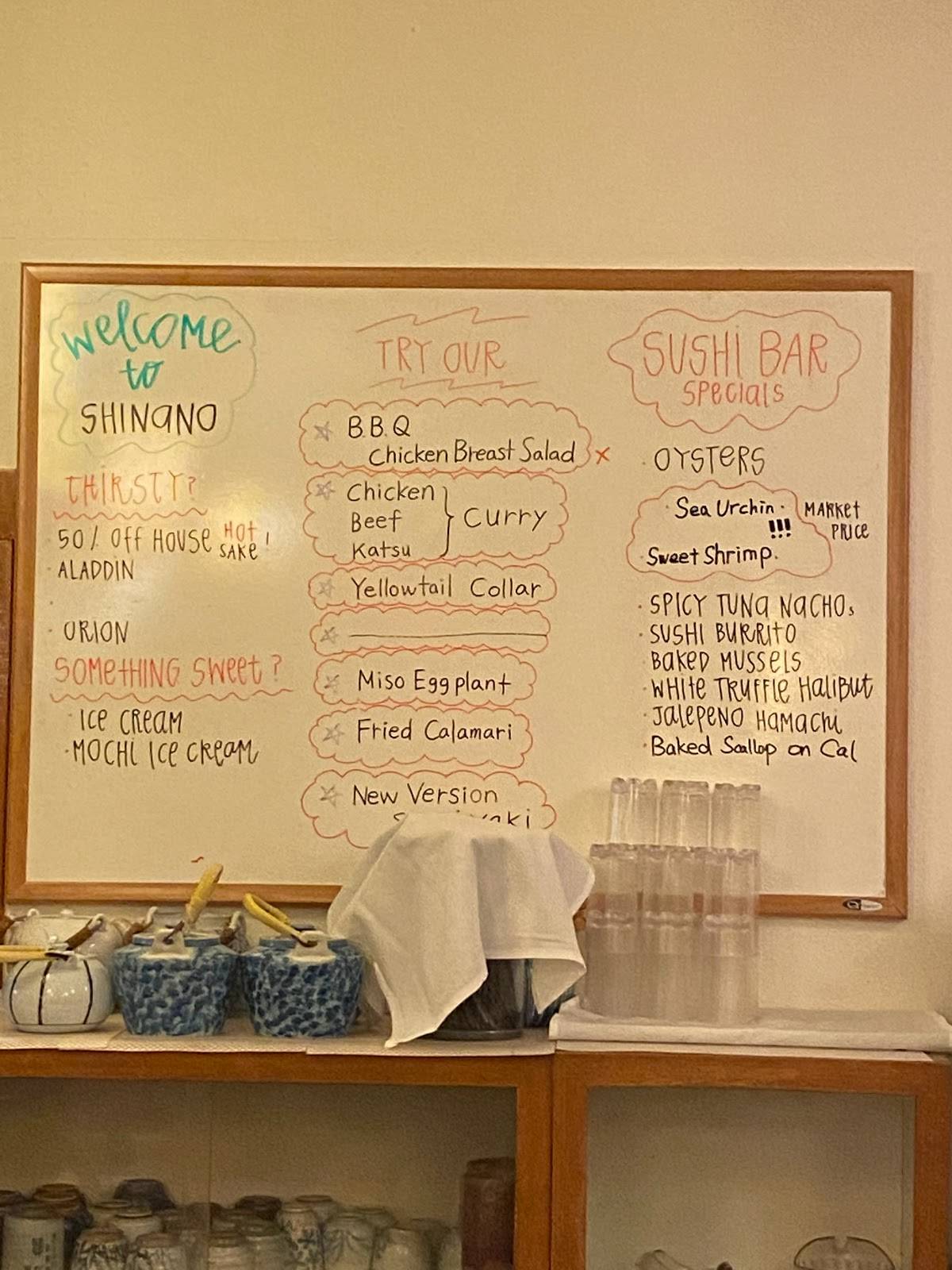 Menu at Shinano Restaurant, Monterey Park