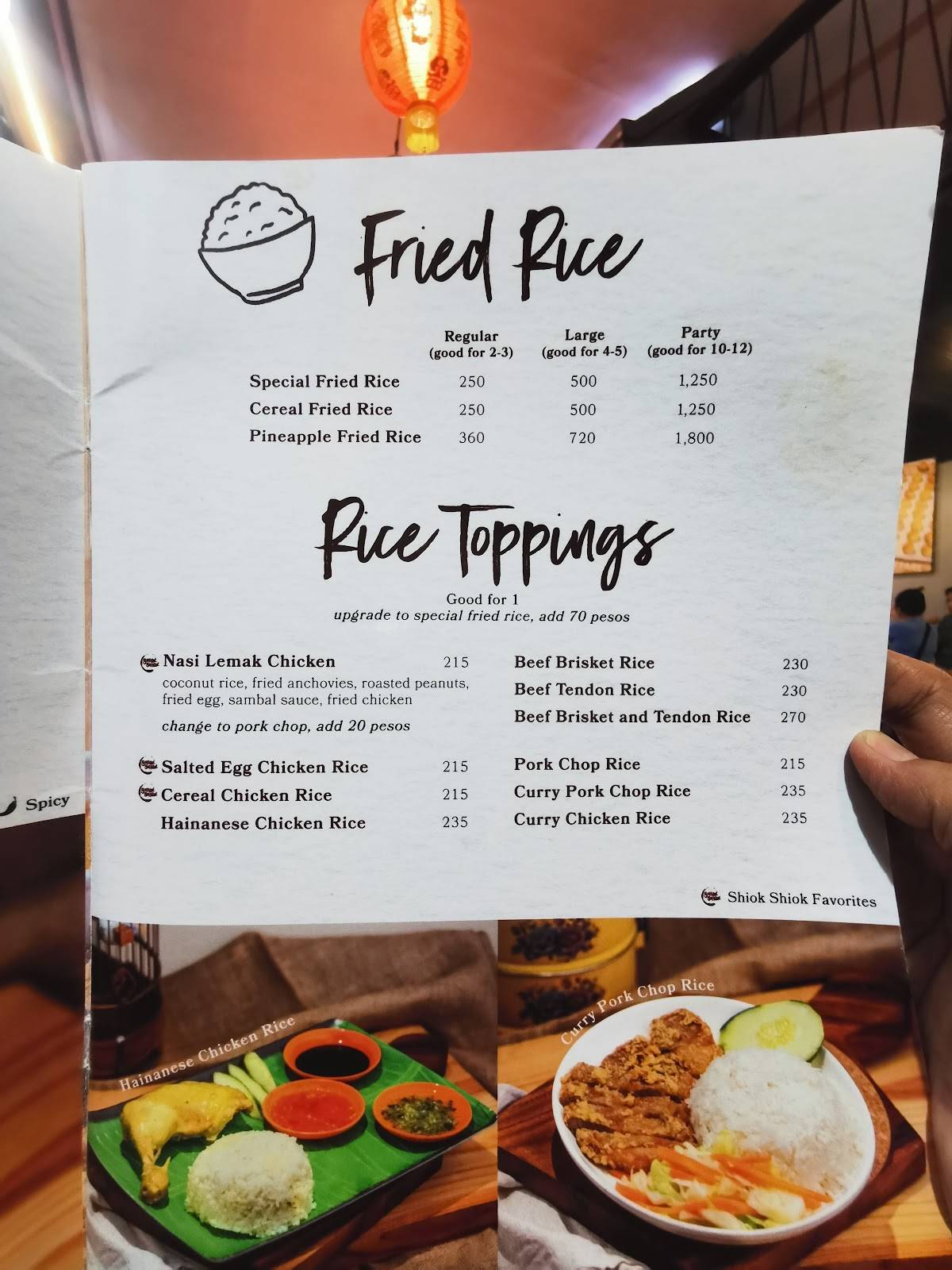 Menu at Shiok Shiok Singaporean Restaurant, Quezon City