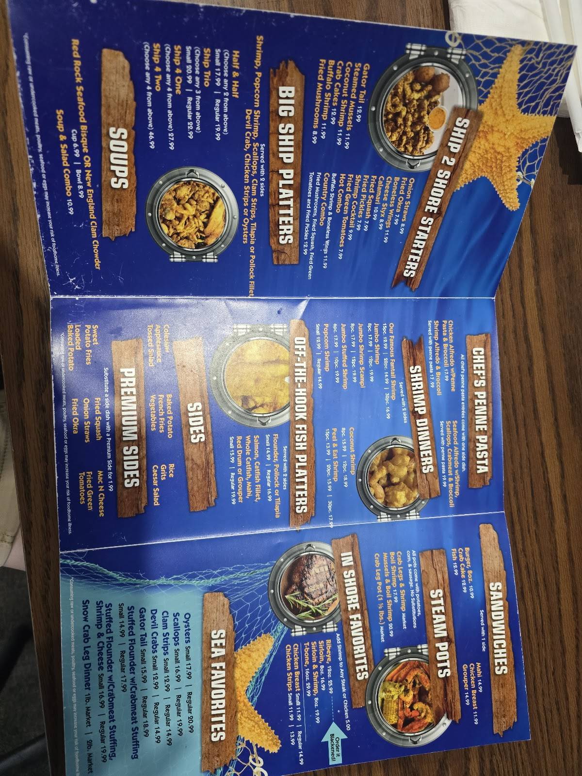 Menu at Ship 2 Shore Seafood & Steaks steakhouse, Kingsland