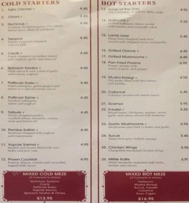 Menu at Shish Restaurant, Woodford, 23A The Broadway