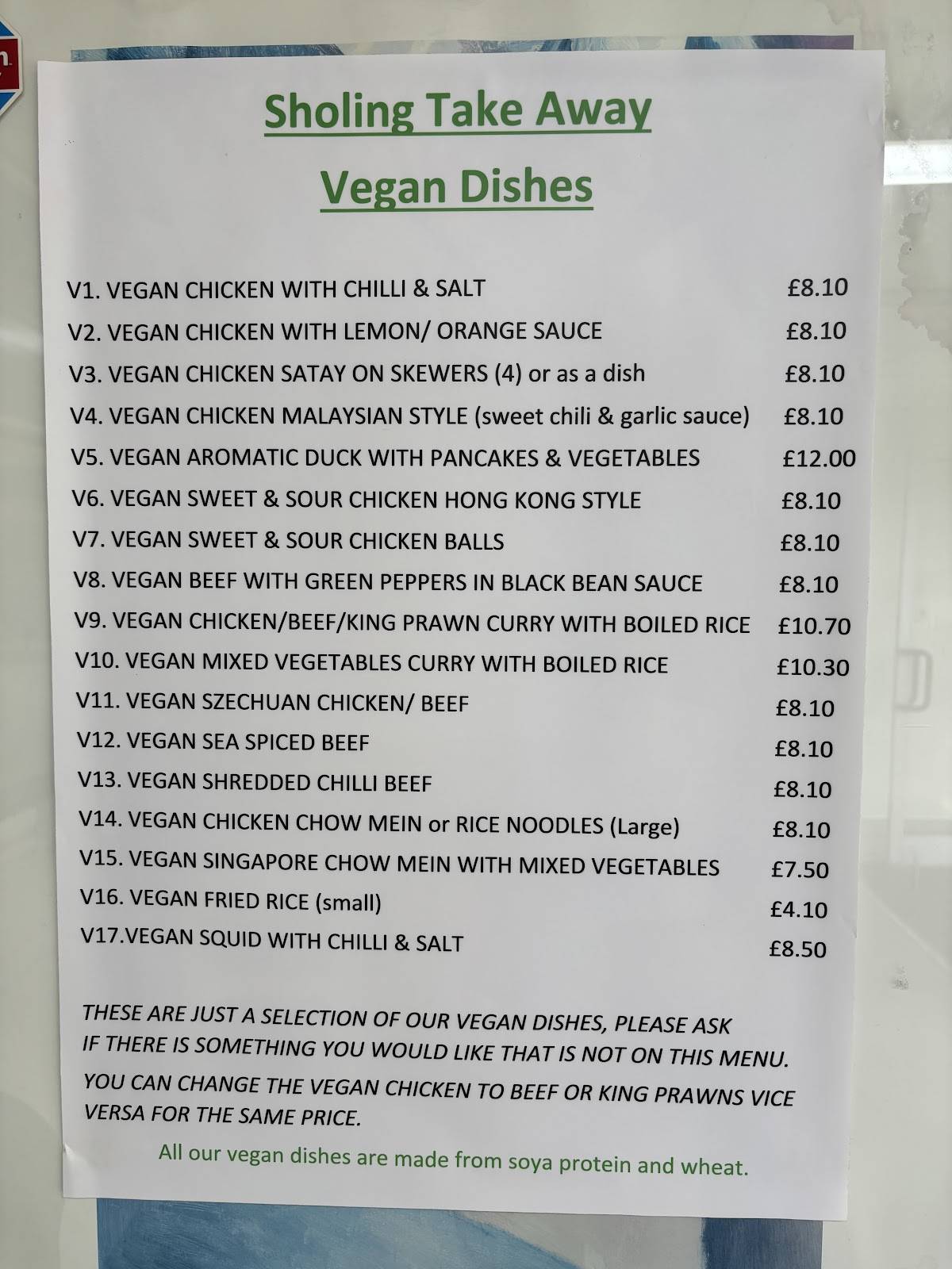 Menu at Sholing Take away fast food, Southampton