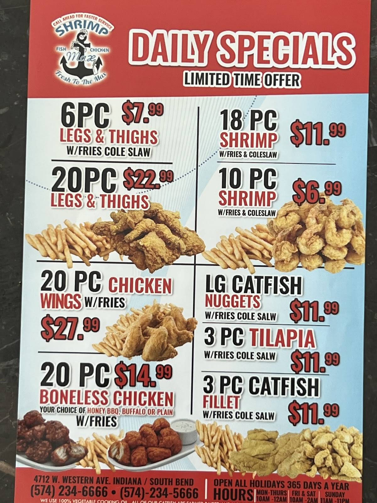 Menu at Shrimp Max of South Bend restaurant, South Bend