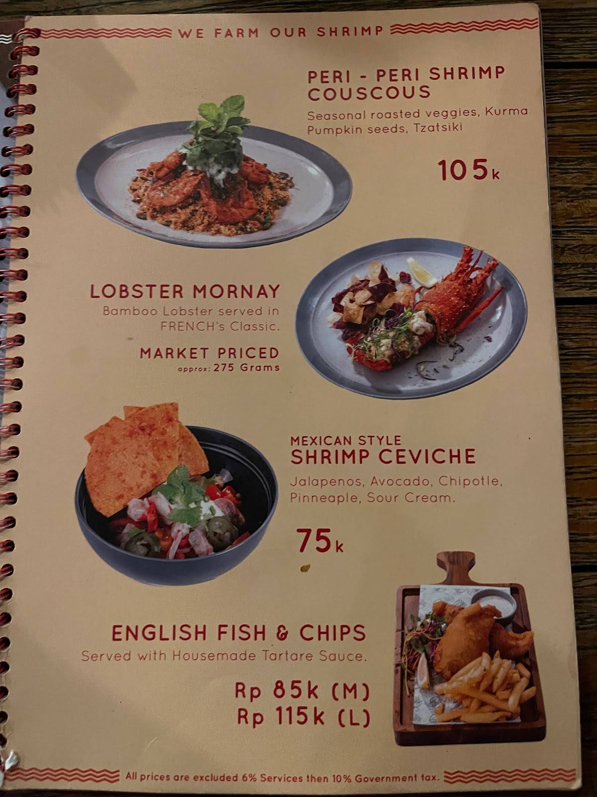 Menu at Shrimpis Restaurant, Mengwi