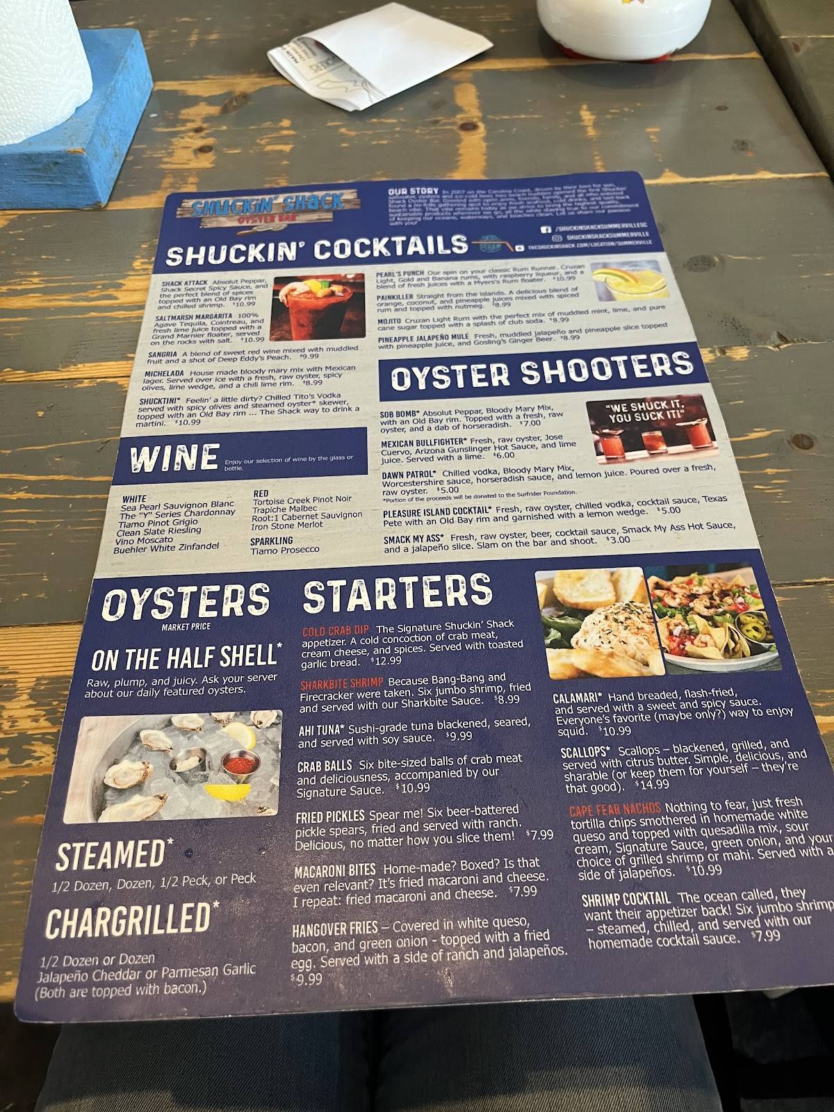 Menu at Shuckin' Shack Oyster Bar, Summerville