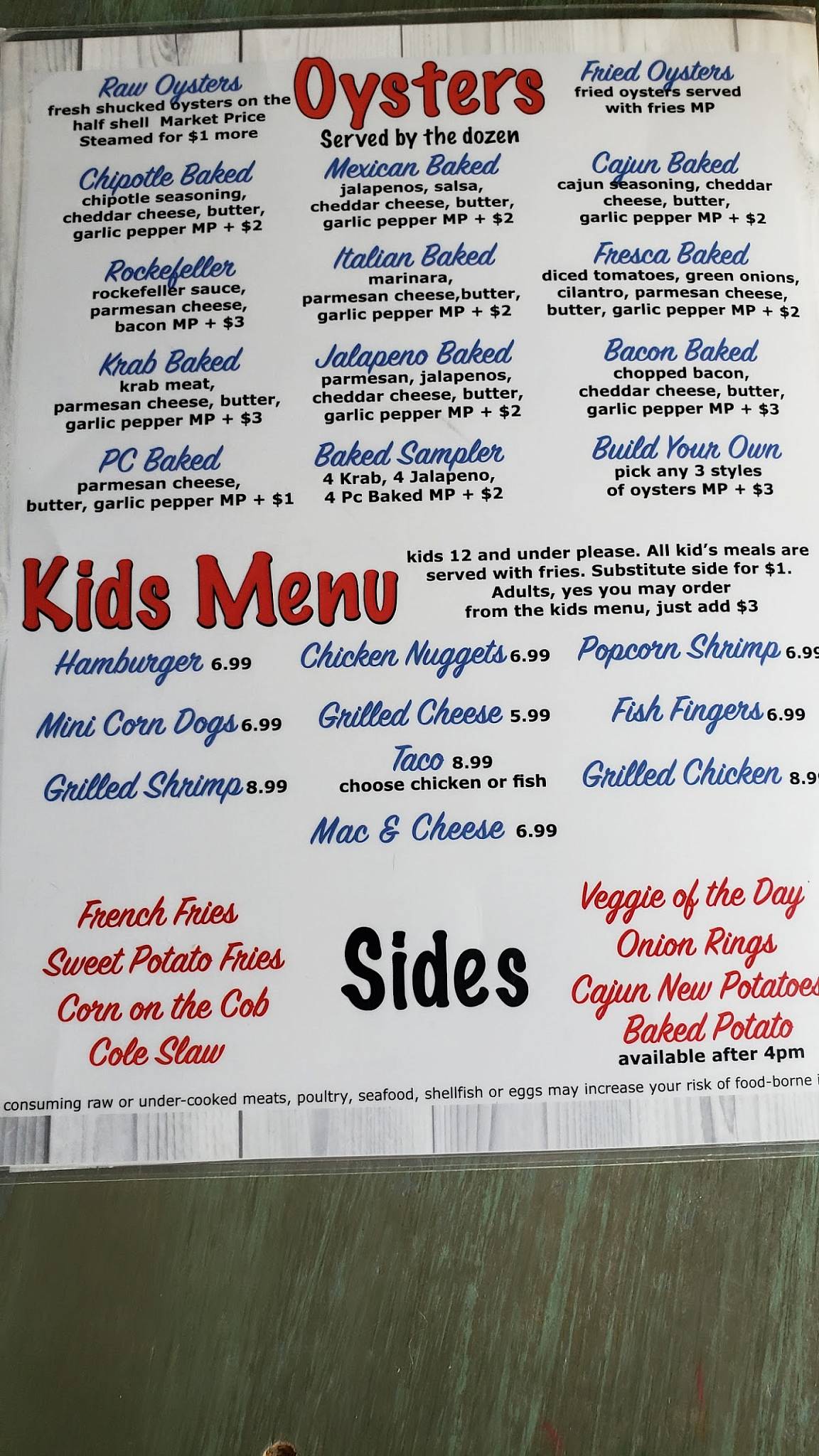 Menu at Shuckums Oyster Pub & Seafood Grill, Panama City Beach
