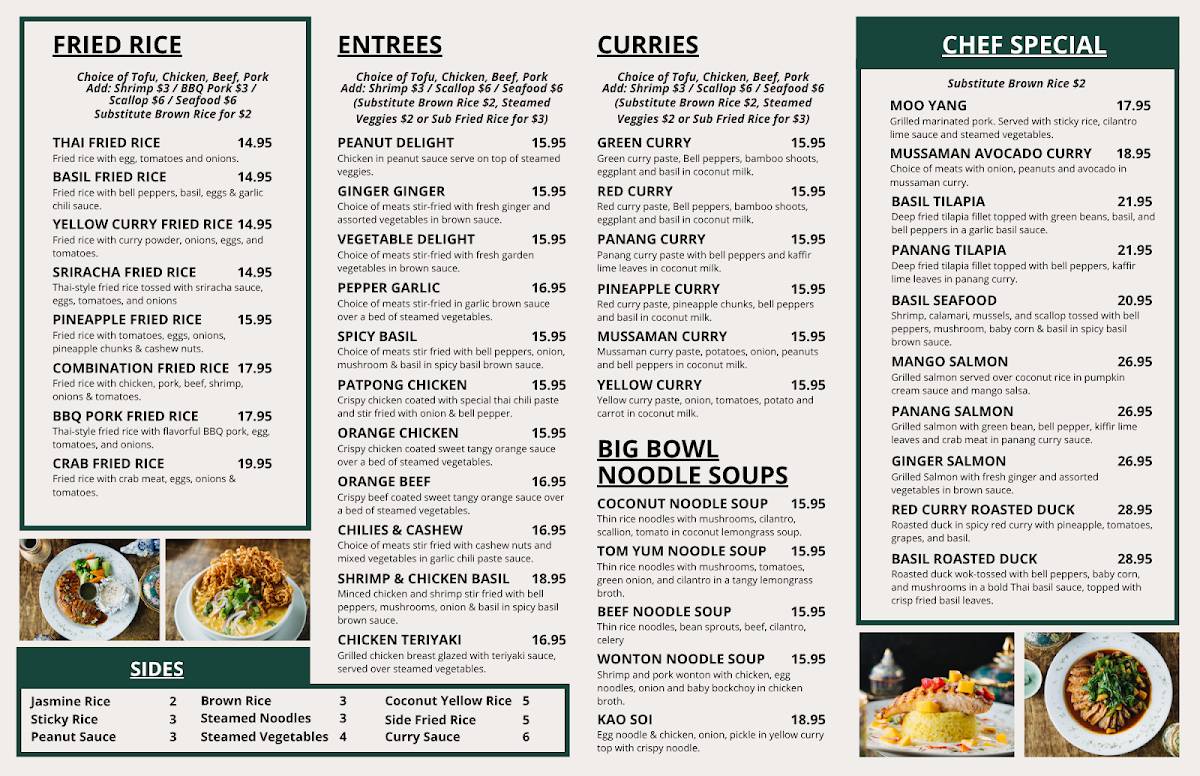 Menu at Si Lom Thai Asian Fusion restaurant, Dallas