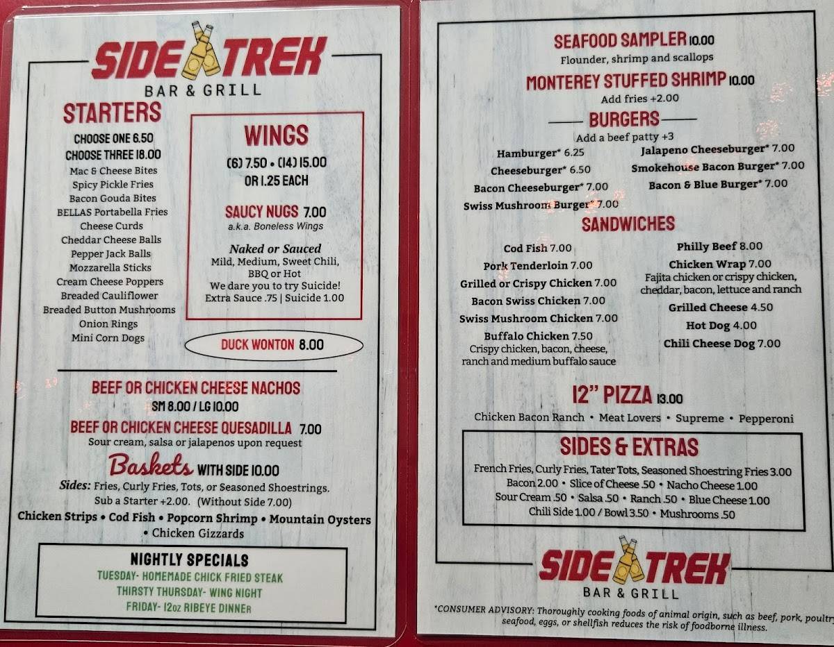 Menu at Side Trek Bar & Grill, Harbine