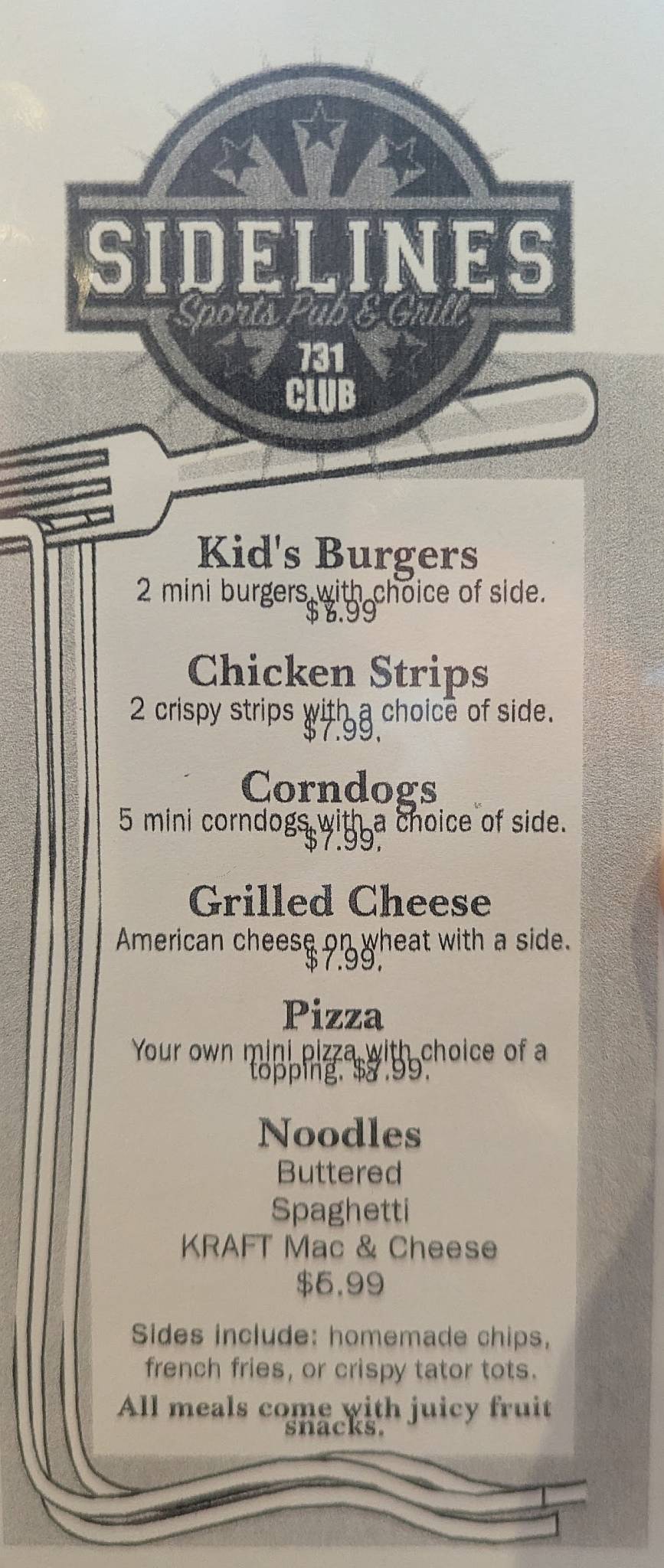 Menu at Sidelines pub & bar, Janesville