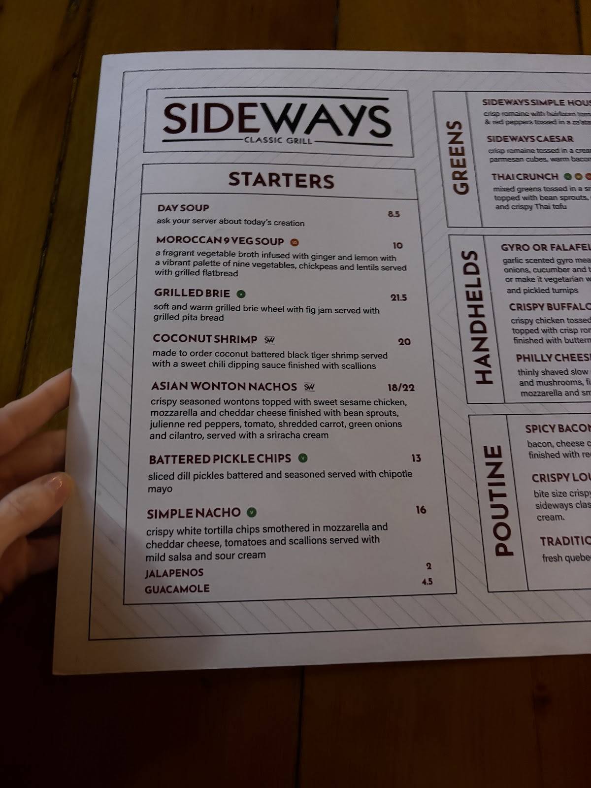 Menu at Sideways Classic Grill (Restaurant in Sarnia), Sarnia