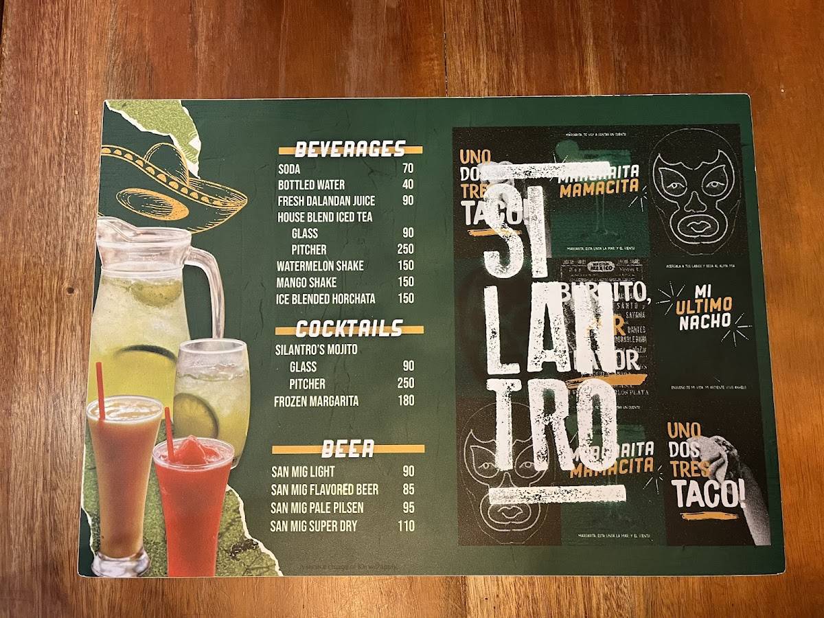 Menu at Sílantro Fil-Mex Cantina restaurant, Dagupan, 229 Perez Blvd
