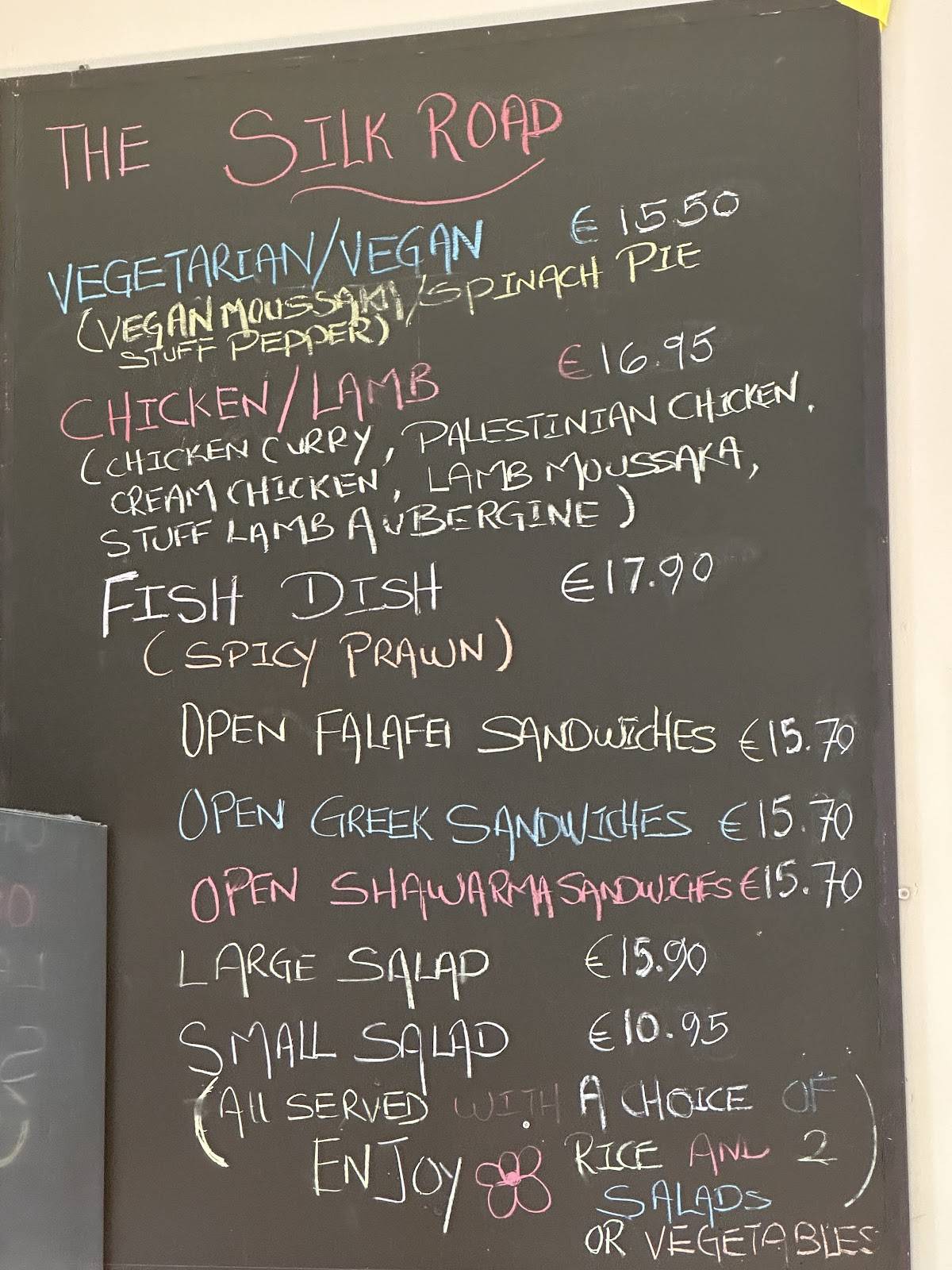 Menu at Silk Road Cafe, Dublin, Chester Beatty Library, Caisleán Bhaile ...