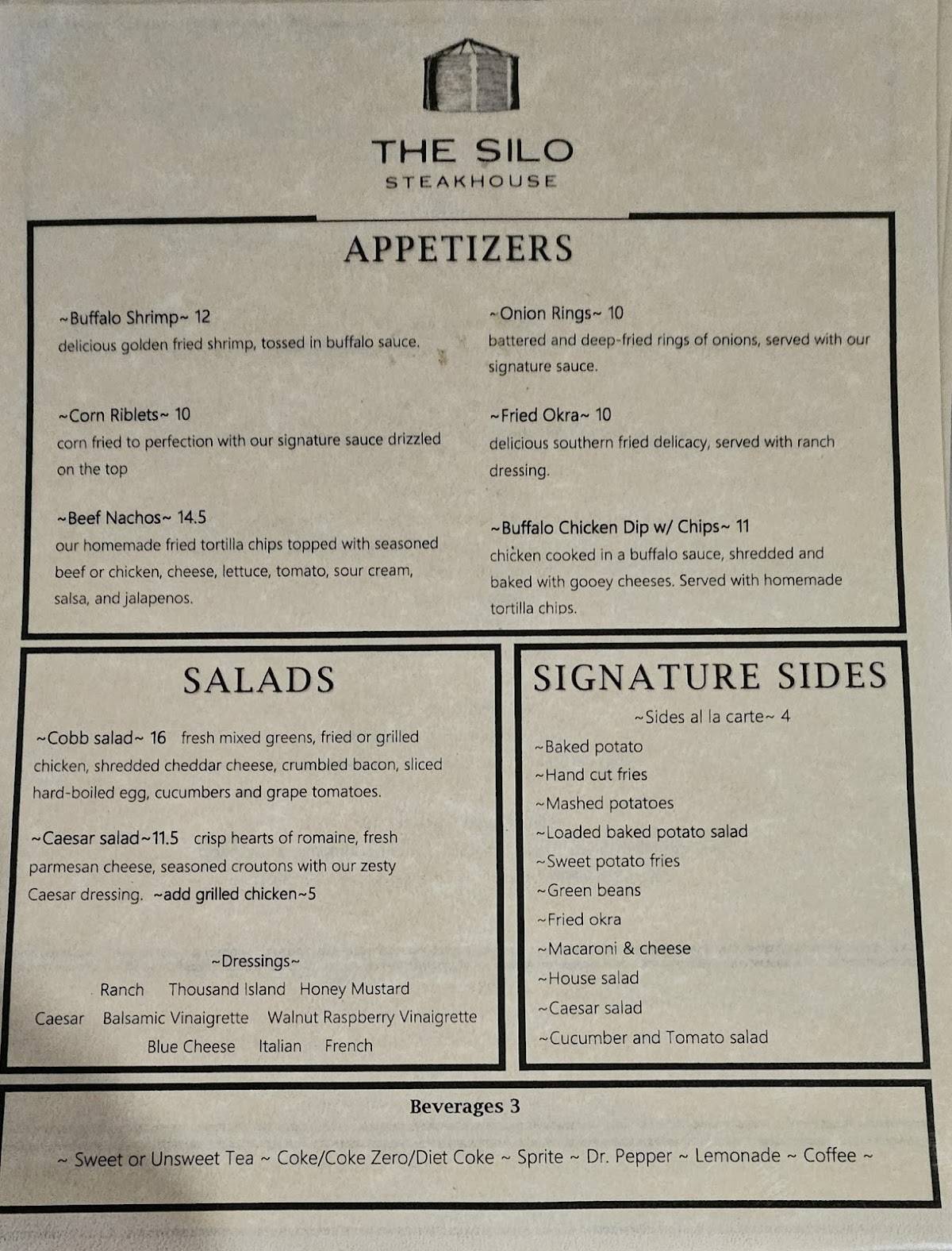 Menu at Silo Steakhouse, Gay