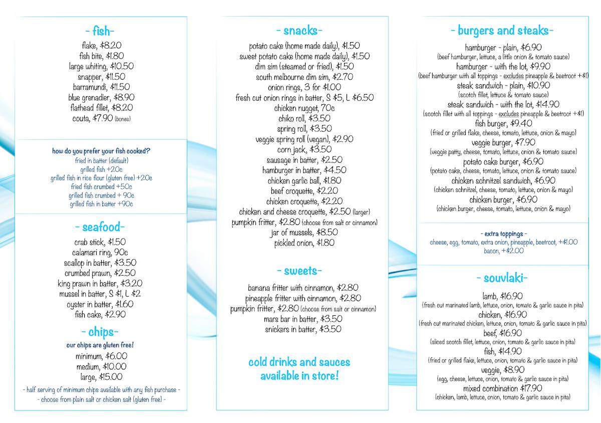 Menu at Silver Mermaid Fish & Chips fast food, Cranbourne