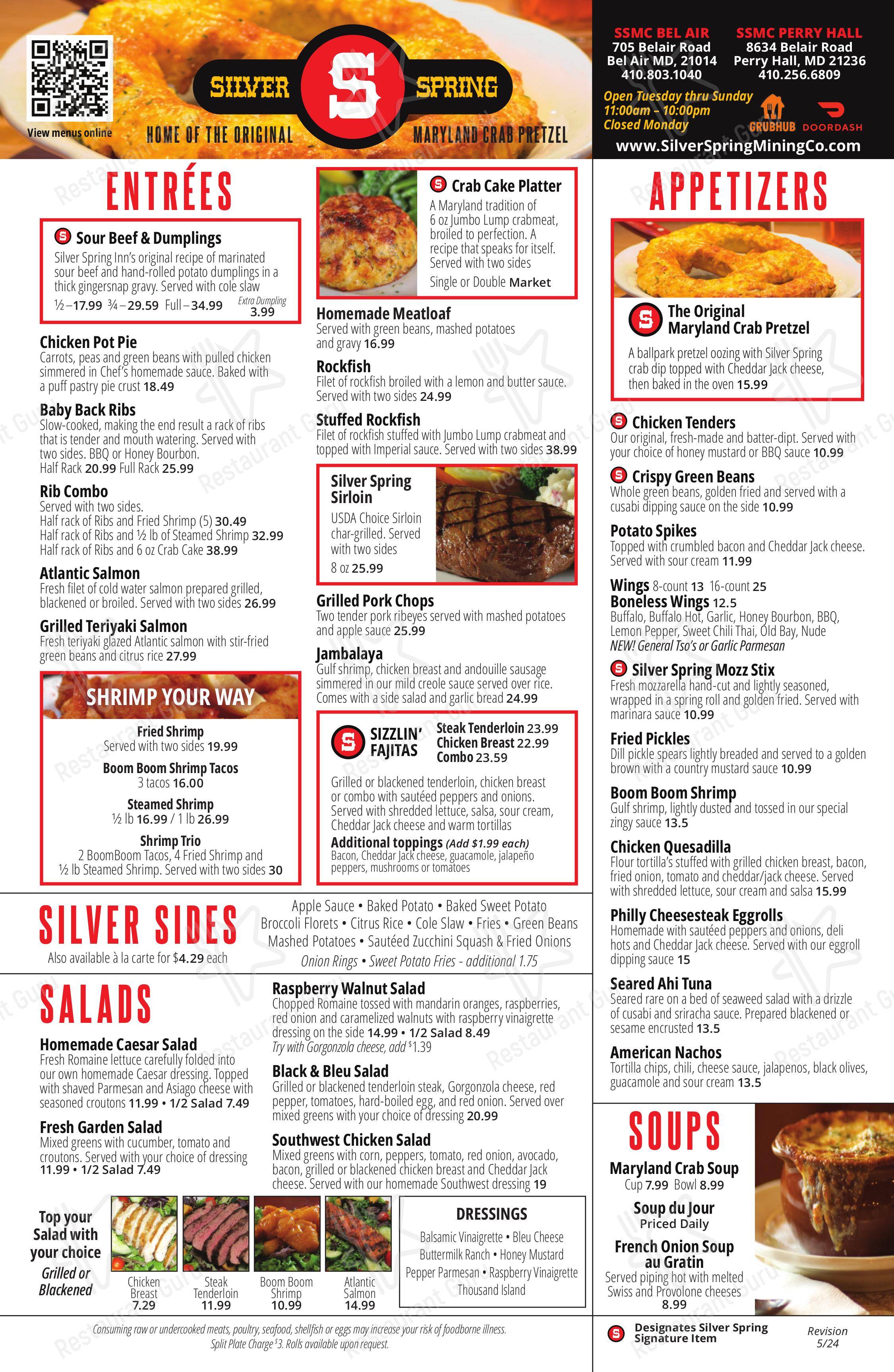 Menu at Silver Spring Mining Company pub & bar, Perry Hall