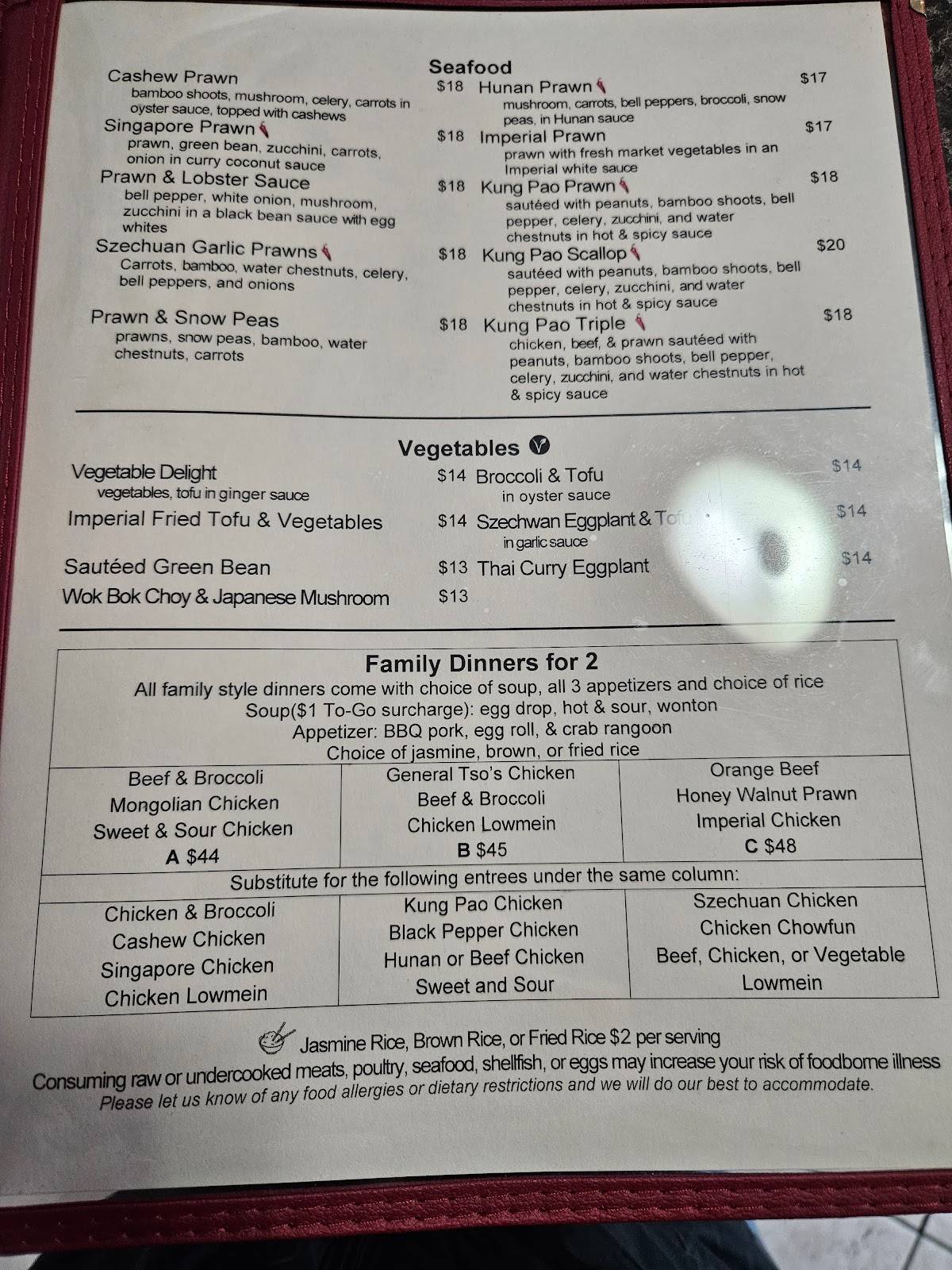 Menu at Simon's restaurant, Port Orchard