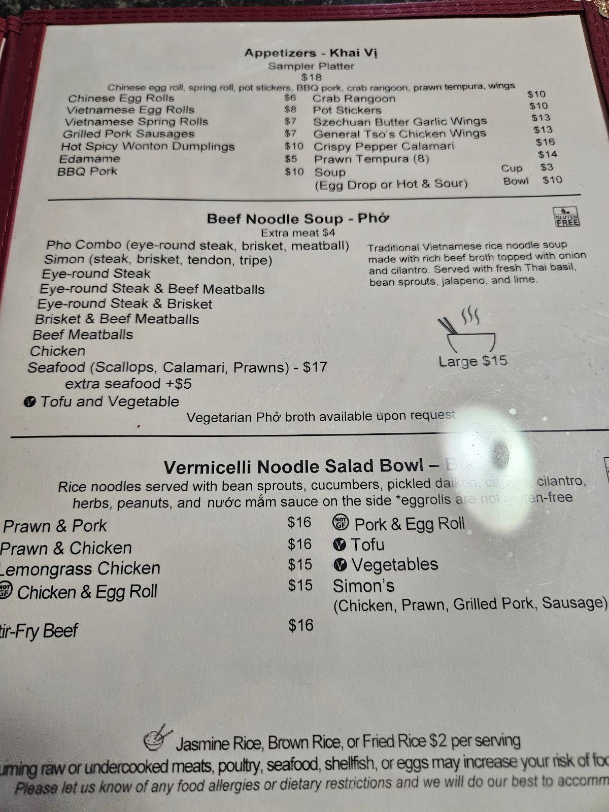 Menu at Simon's restaurant, Port Orchard