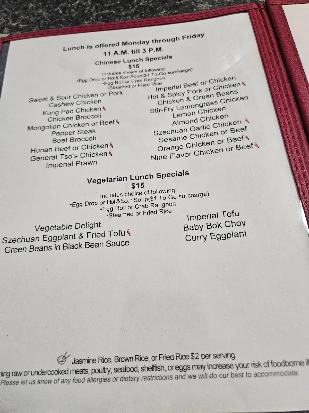 Menu at Simon's restaurant, Port Orchard