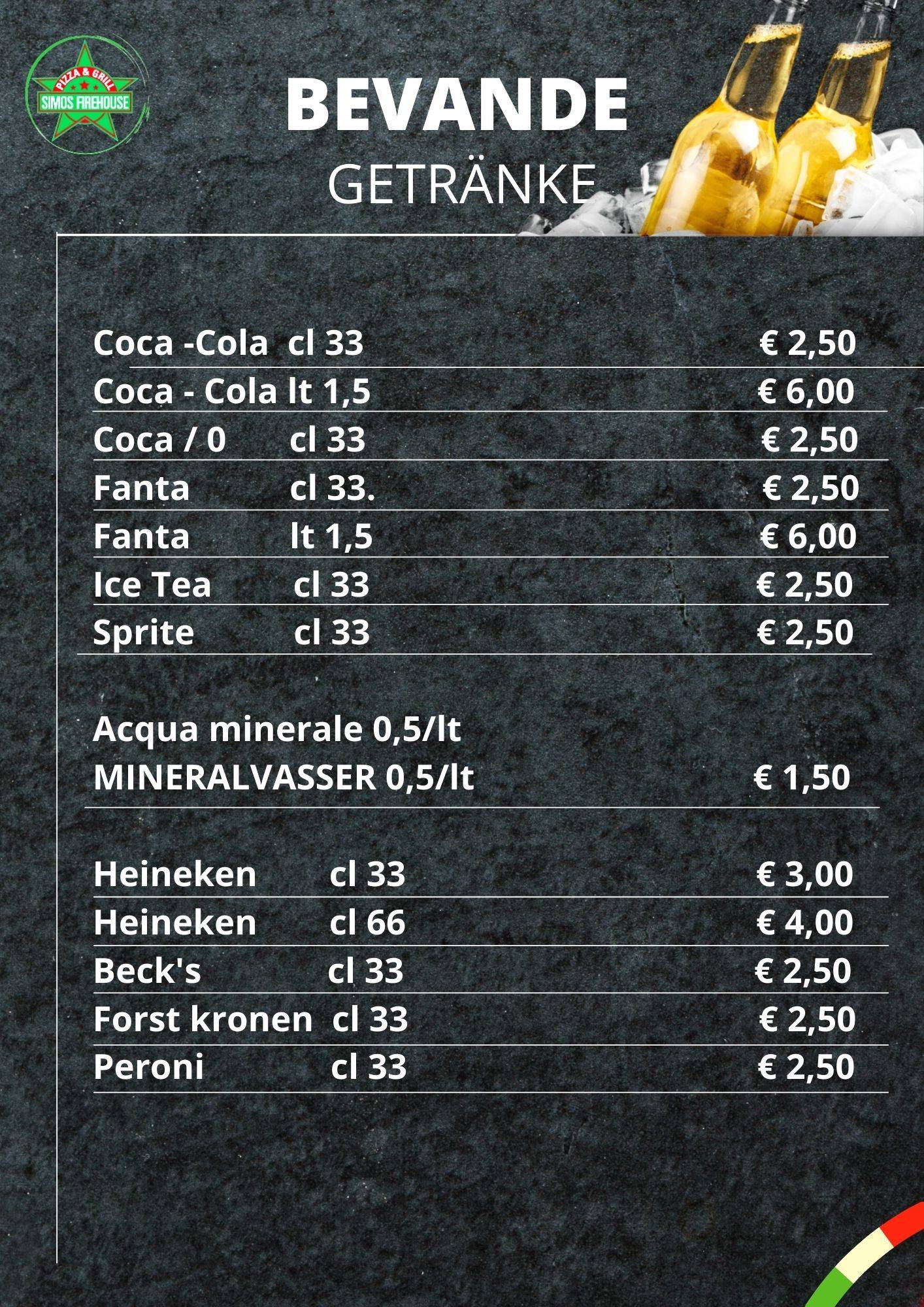 Speisekarte von Simos Firehouse restaurant, Bruneck