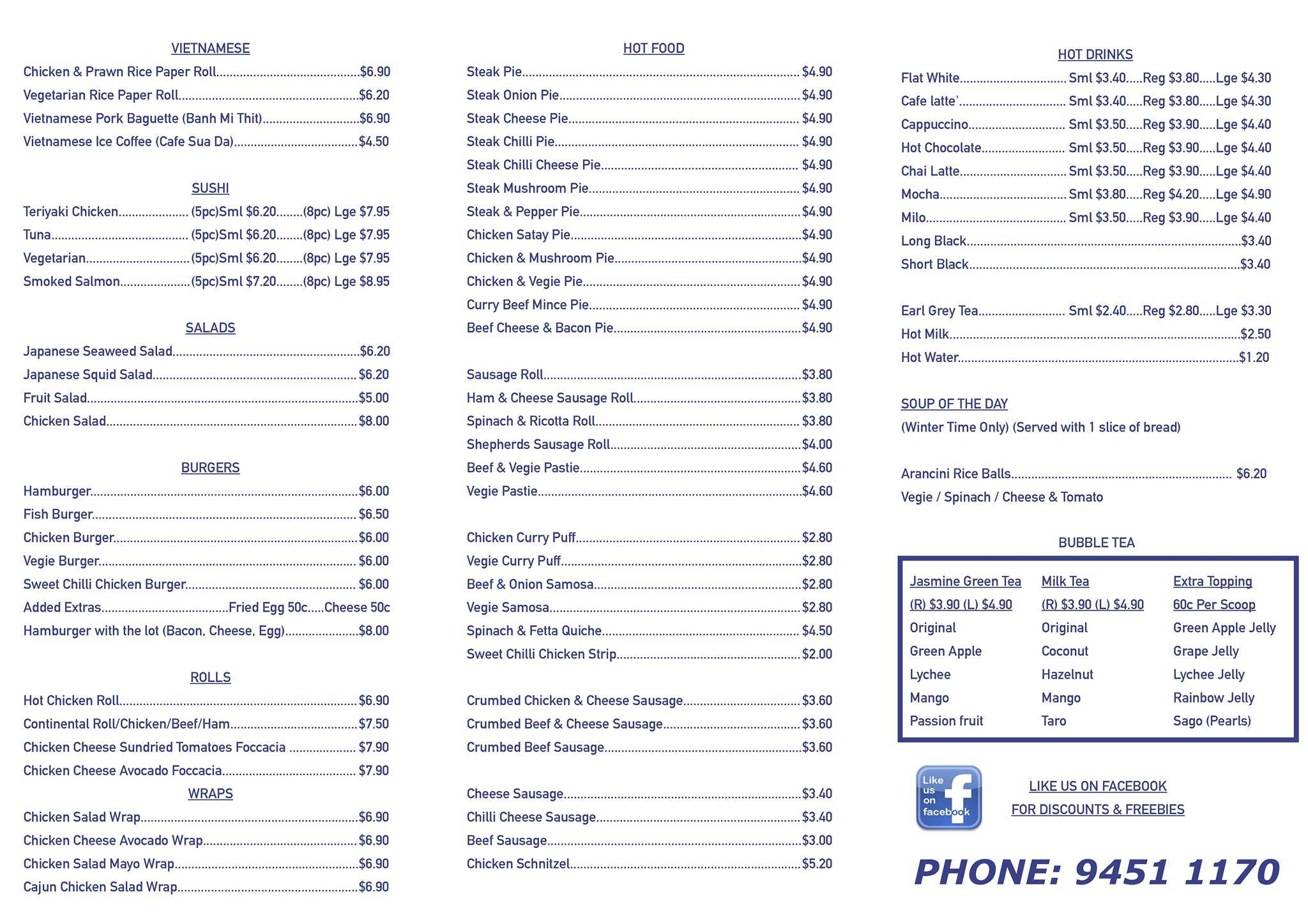 Menu at Simply Delicious, Bentley, Guild Precinct Building