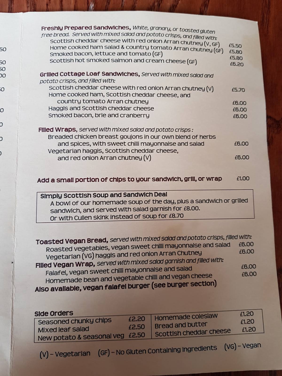 Menu at Simply Scottish restaurant, Jedburgh