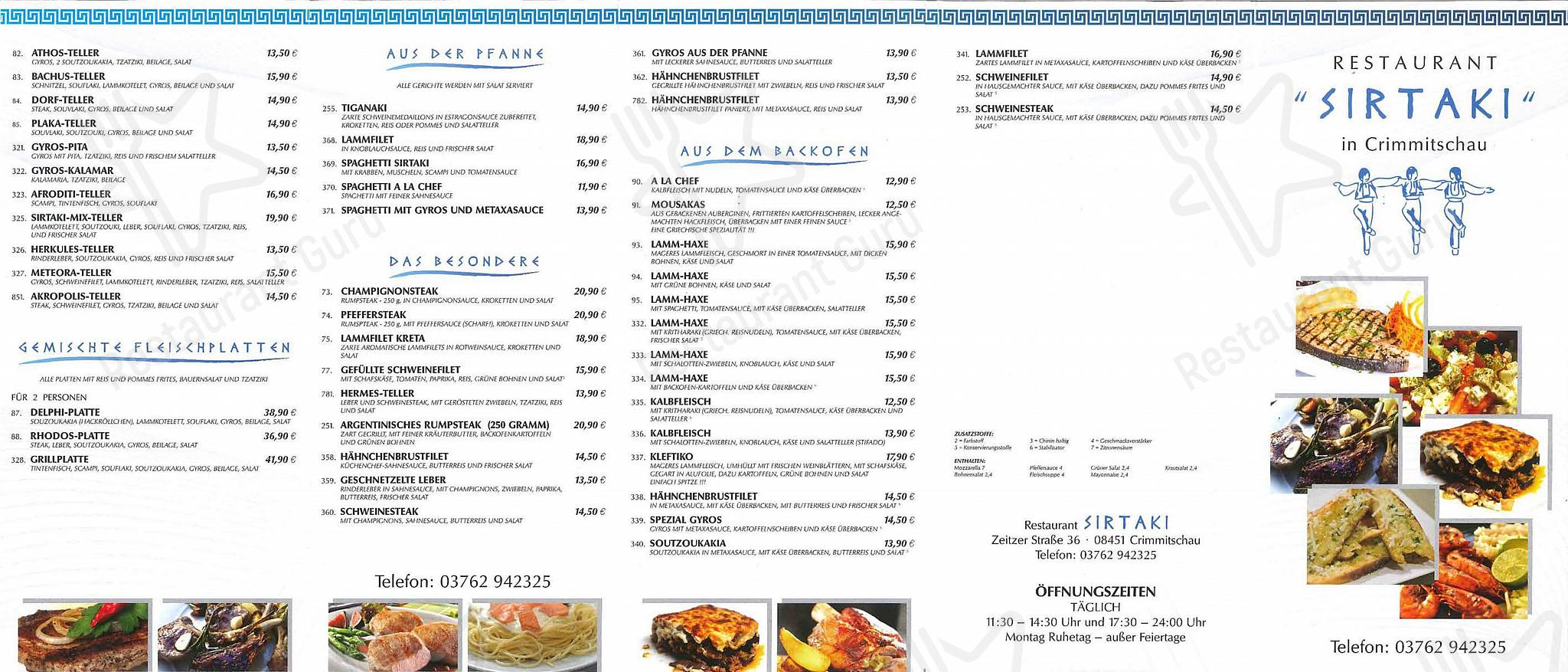 Speisekarte von Restaurant Sirtaki, Crimmitschau