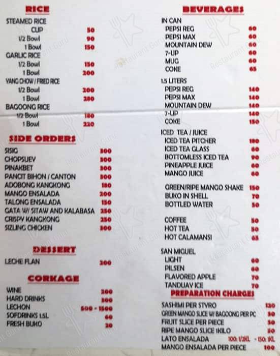 Menu at Sis-Bro Seafood Restaurant, Pasay, Diosdado Macapagal Blvd