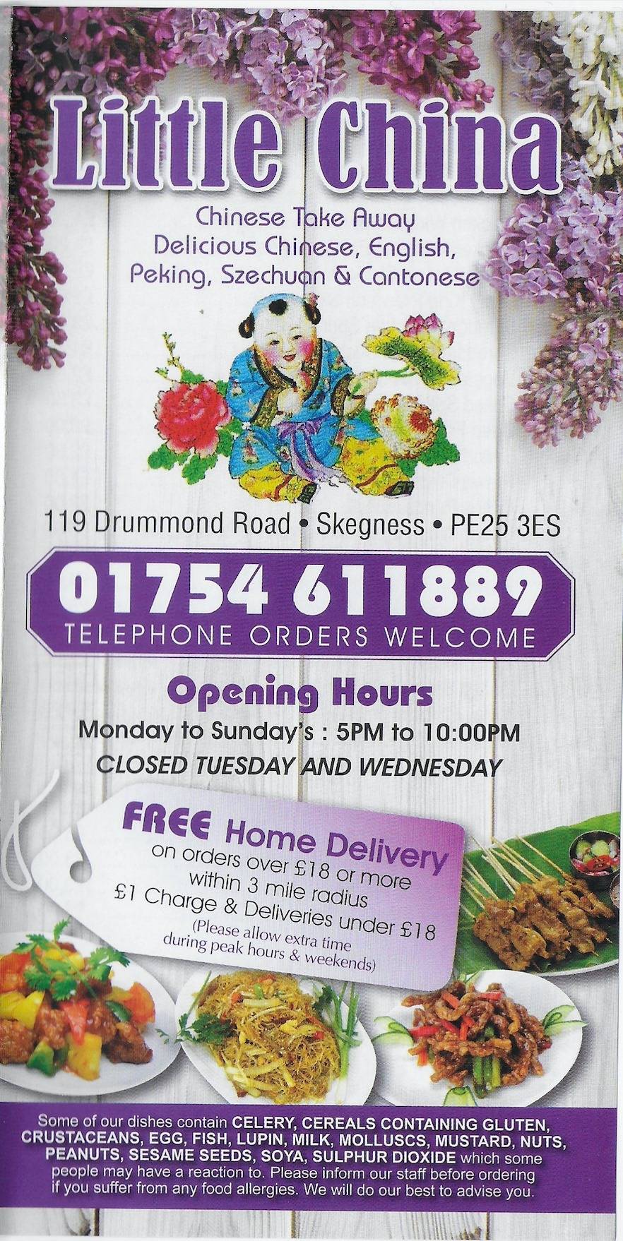 Menu at Little China Chinese Take Away fast food, Skegness