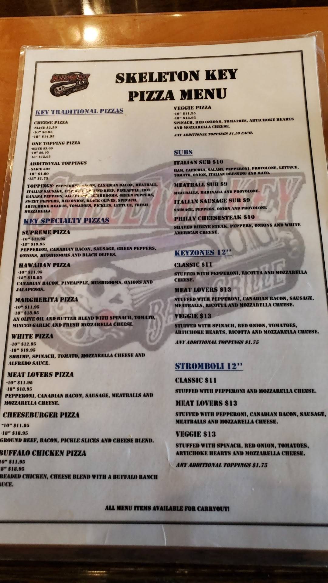 Menu at Skeleton Key Bar and Grille, Chesapeake