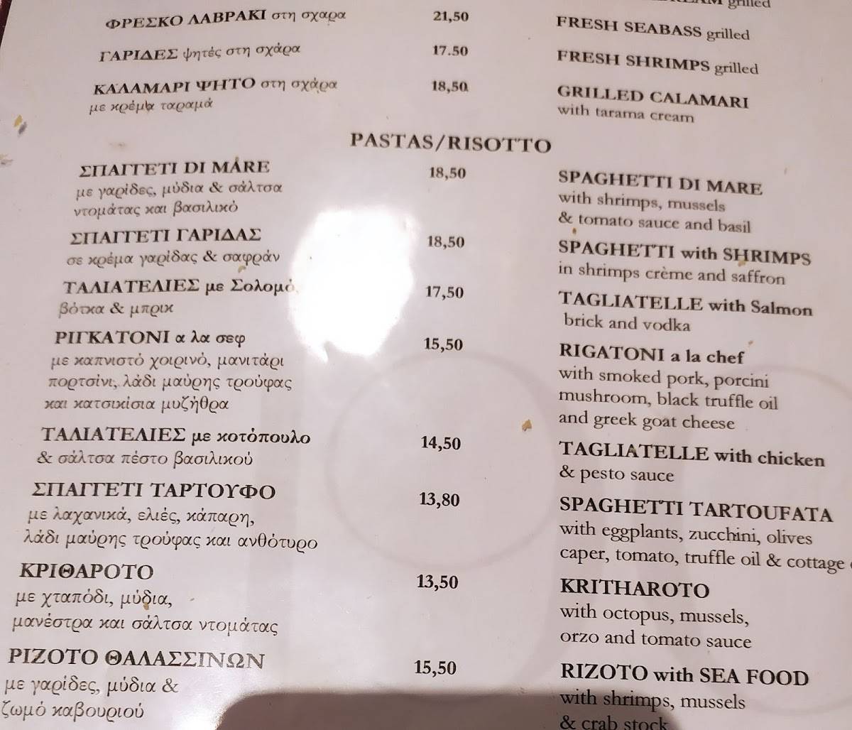 Menu at 1901, Skiathos
