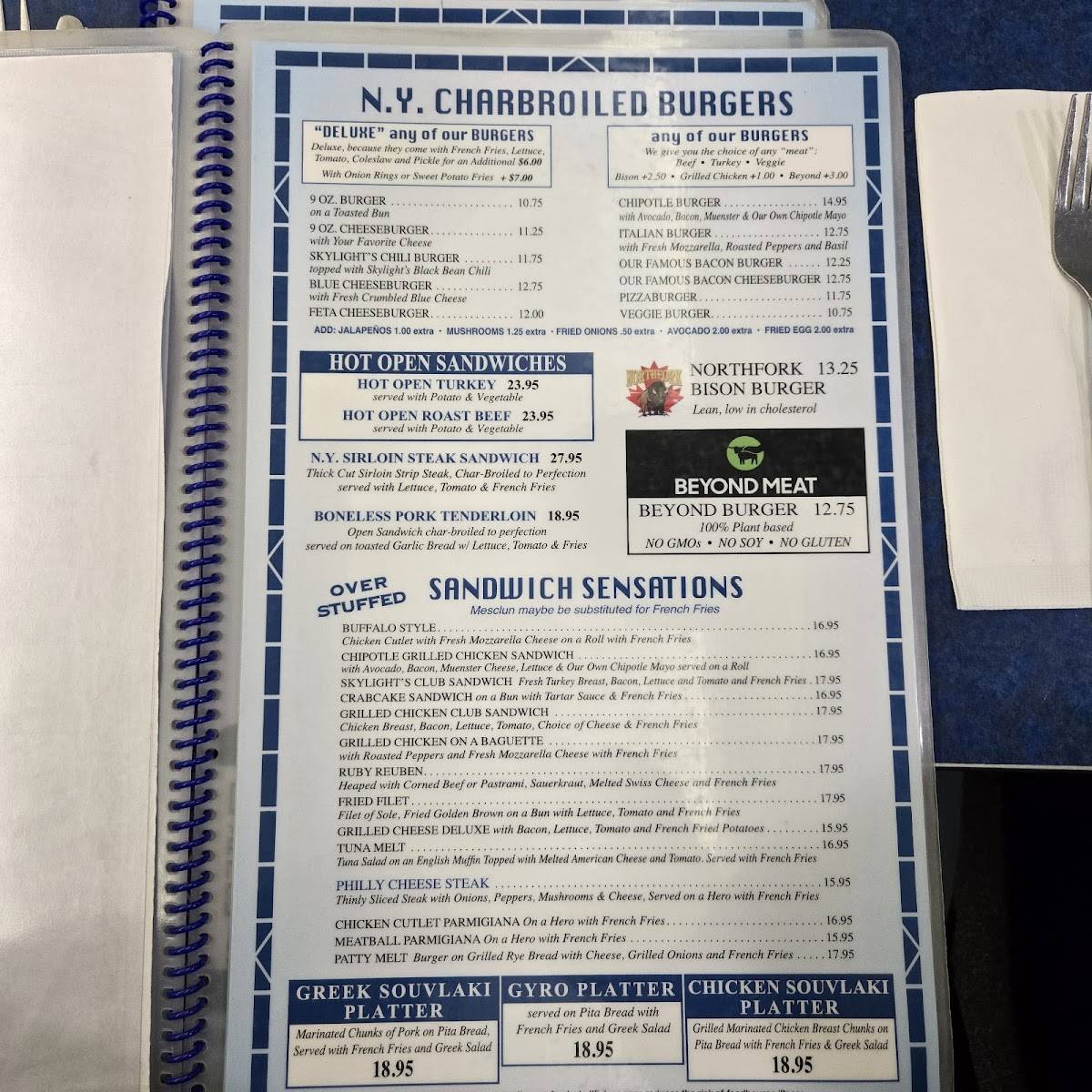Menu at Skylight Diner cafe, New York City, 402 W 34th St.