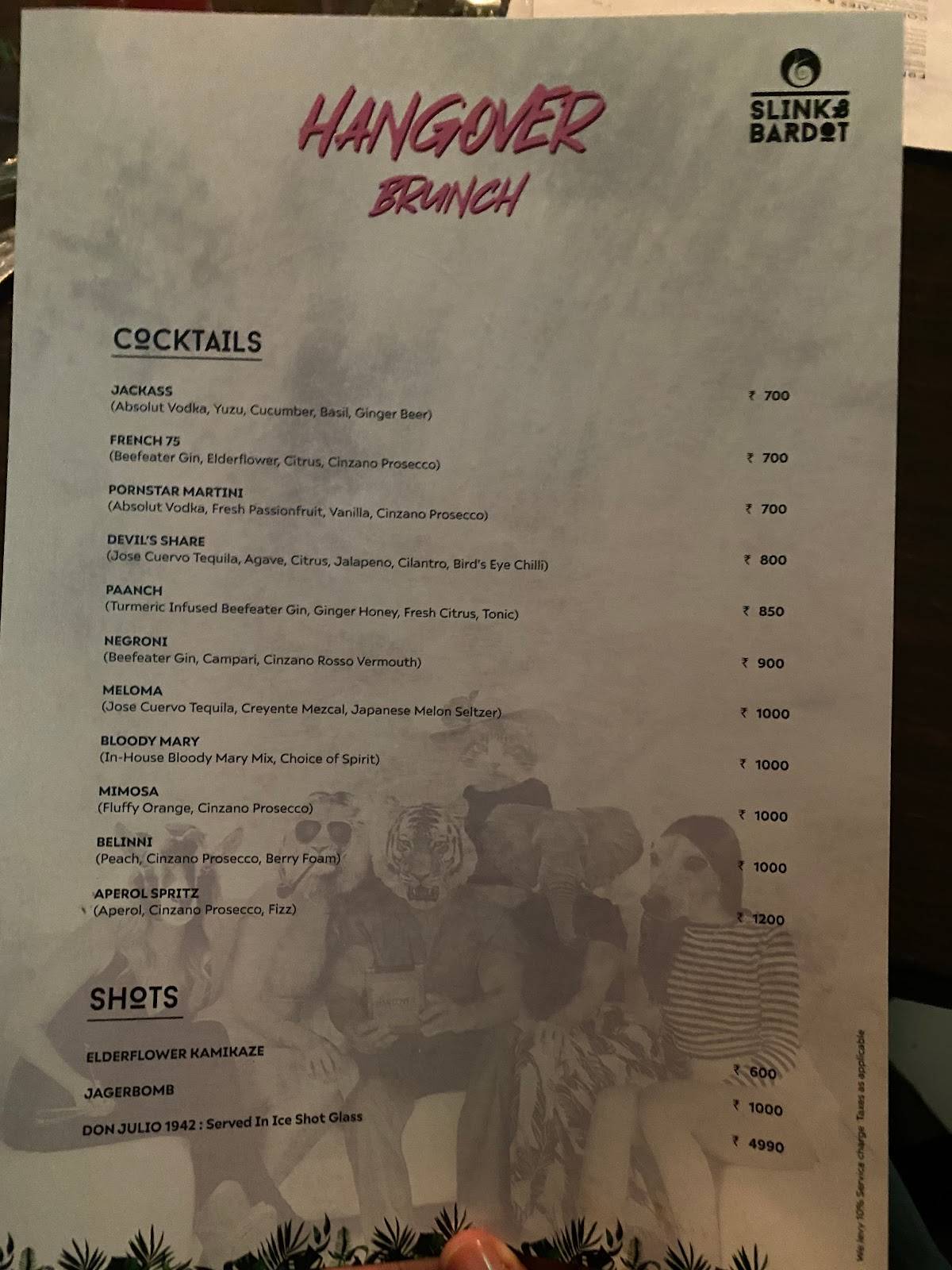 Menu at Slink & Bardot, Mumbai, Thadani House 329/A Opposite Indian ...
