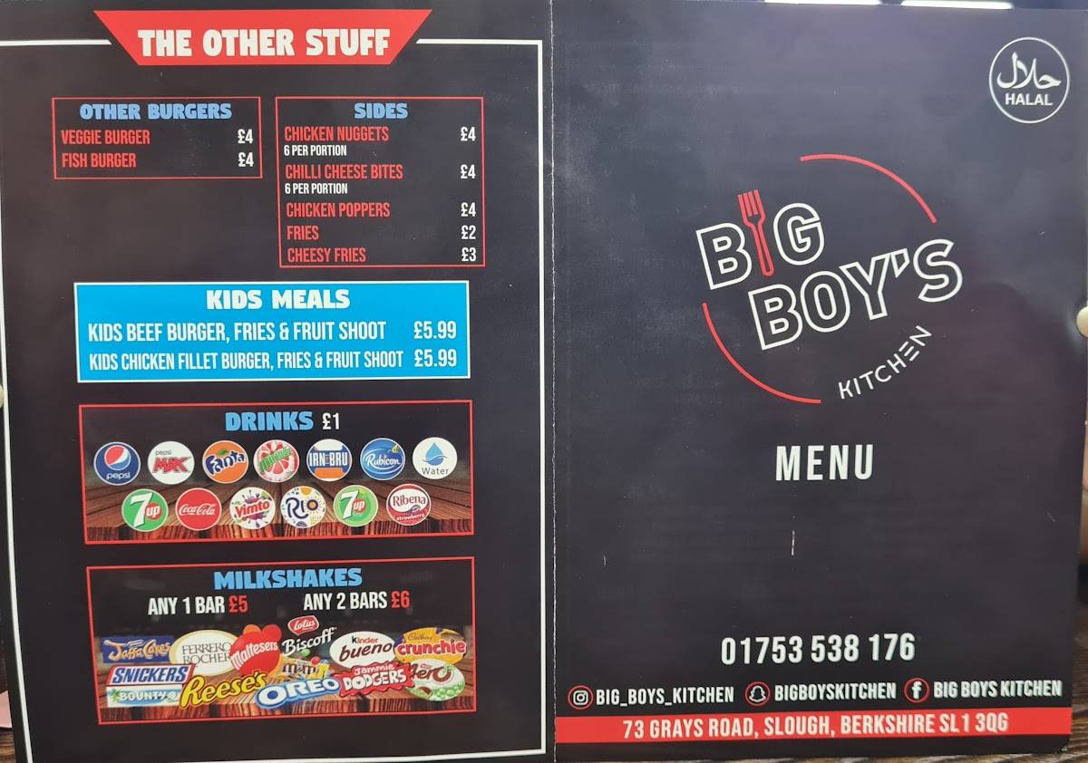 Menu at Big Boy’s Kitchen fast food, Slough