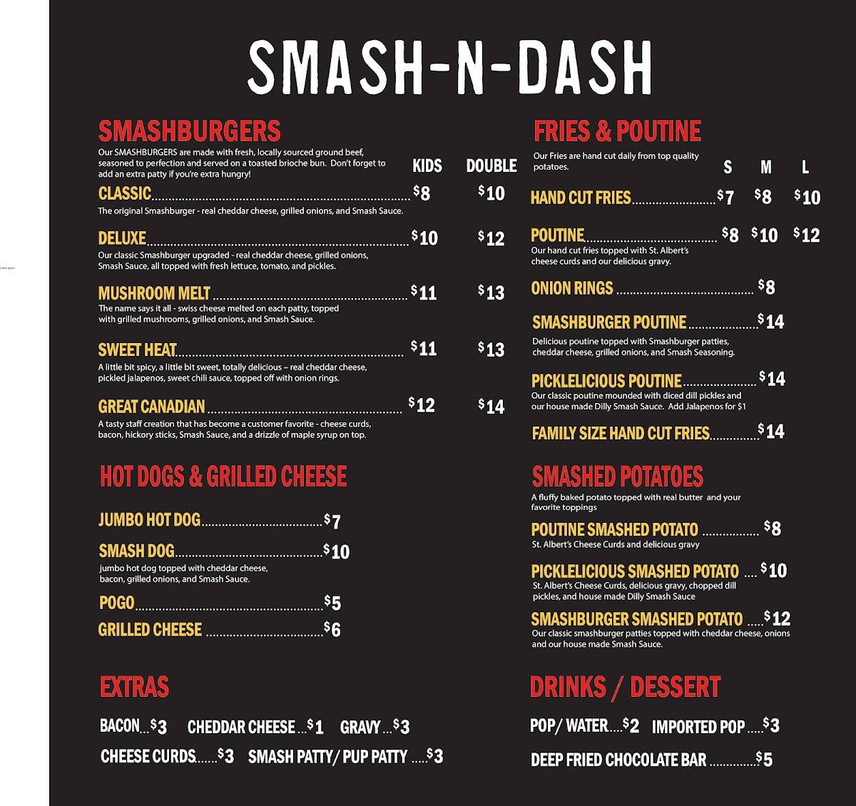 Menu at Smash N Dash Smashburgers restaurant, Arnprior