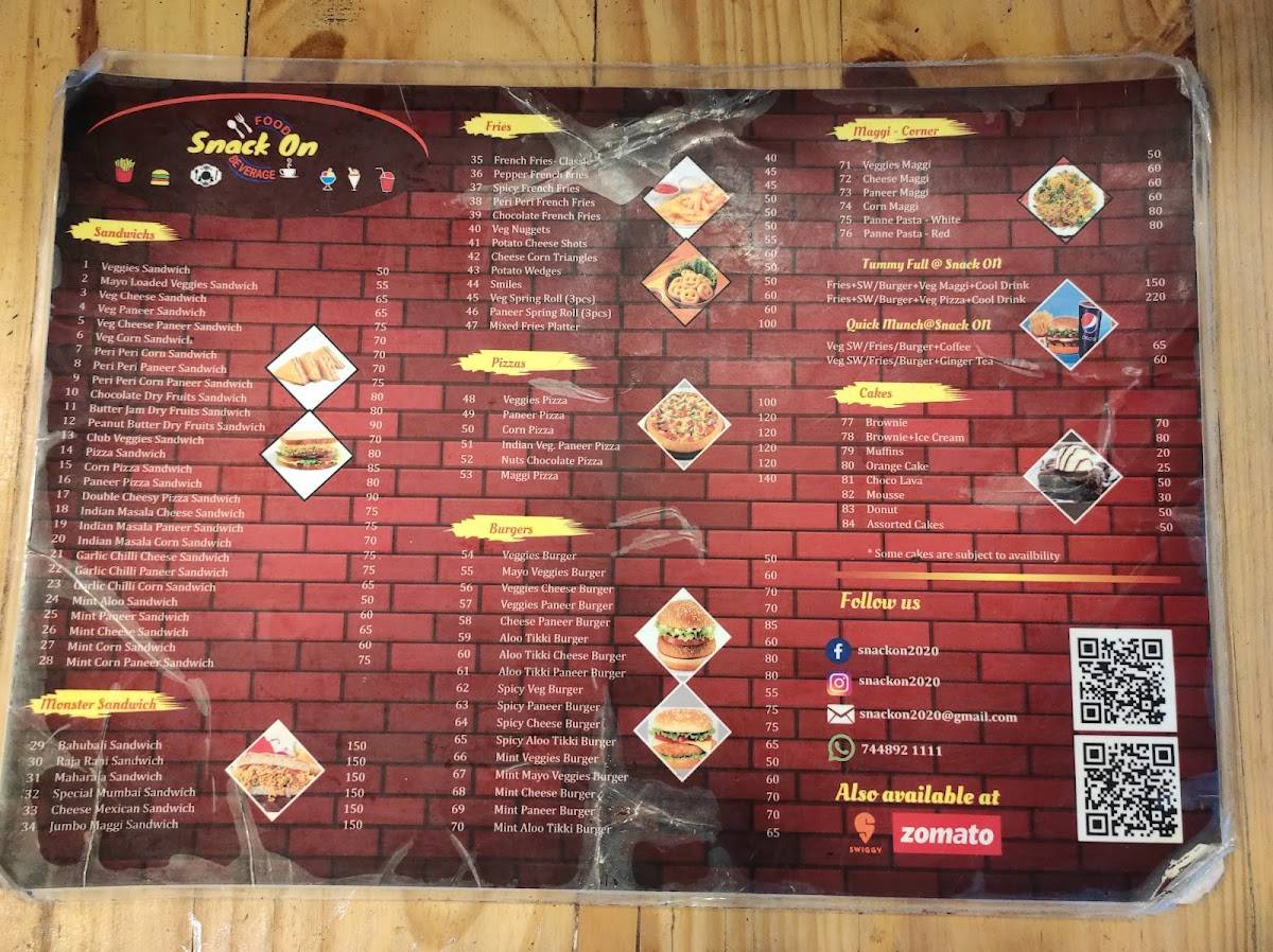 Menu at Snack On, Chennai