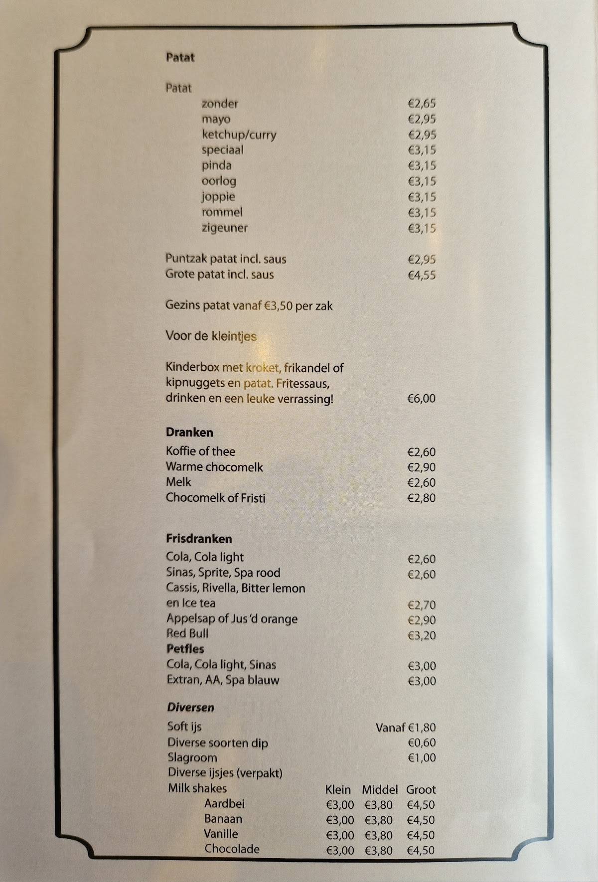 Menu At Snackbar De Woudpoort Dokkum