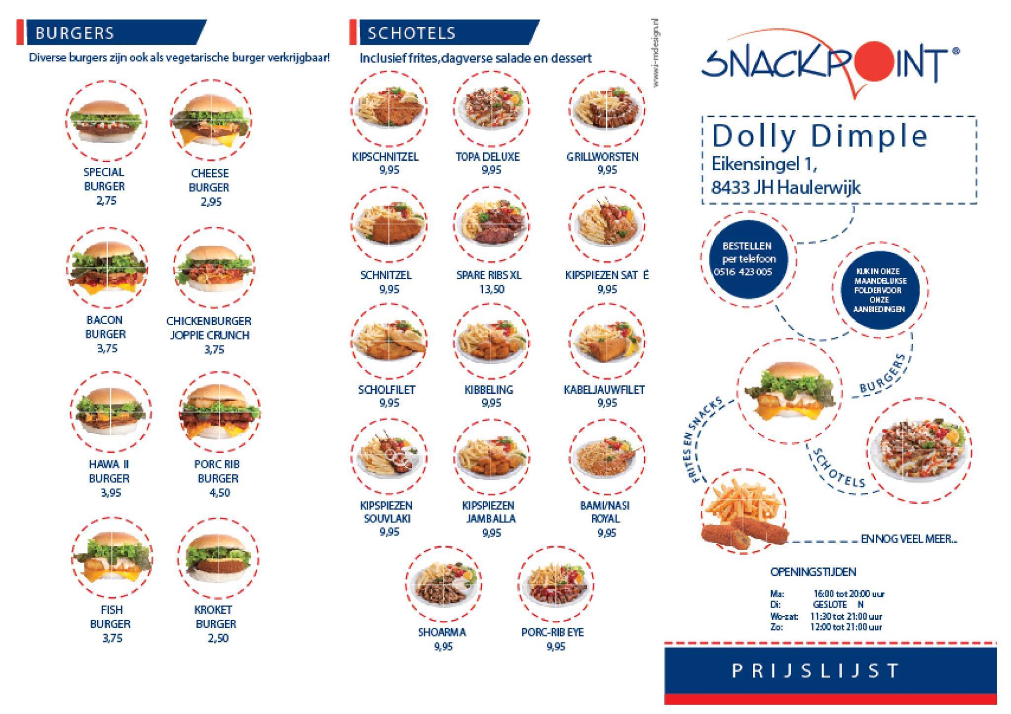 Menu at Snackpoint Dolly Dimple, Haulerwijk