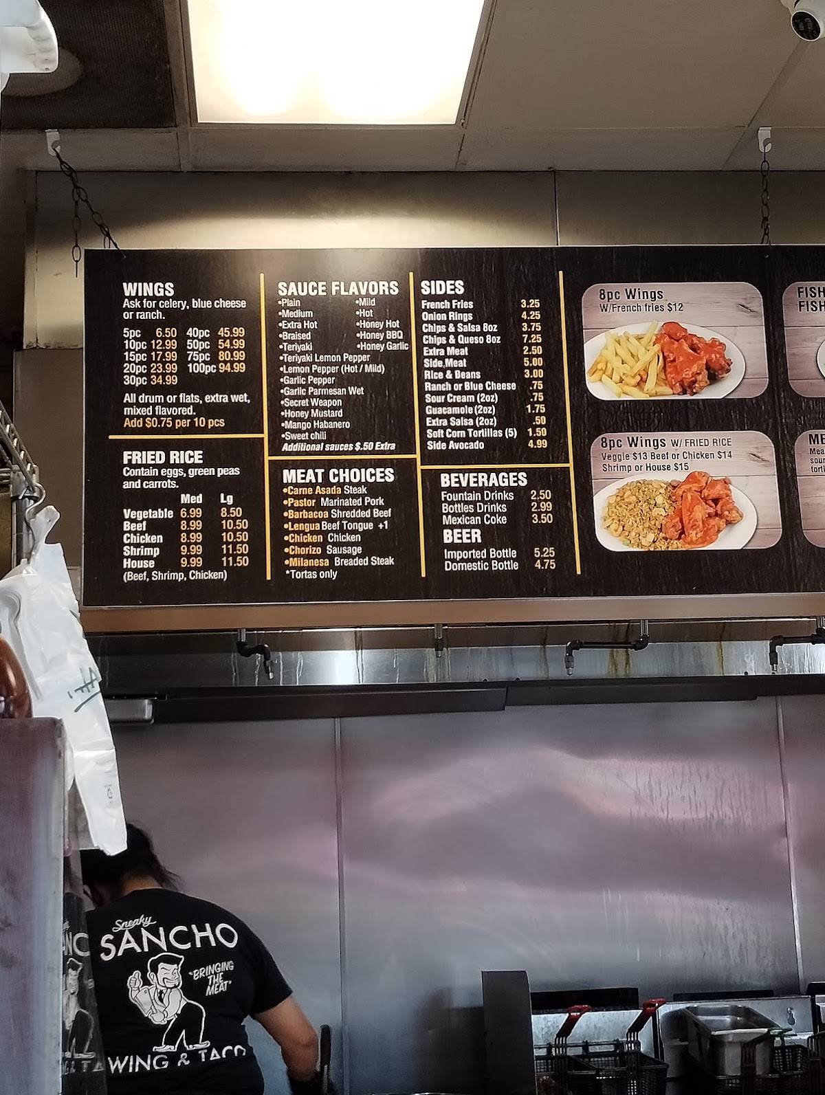 Menu at Sneaky Sancho Wings and Tacos restaurant, Hoschton