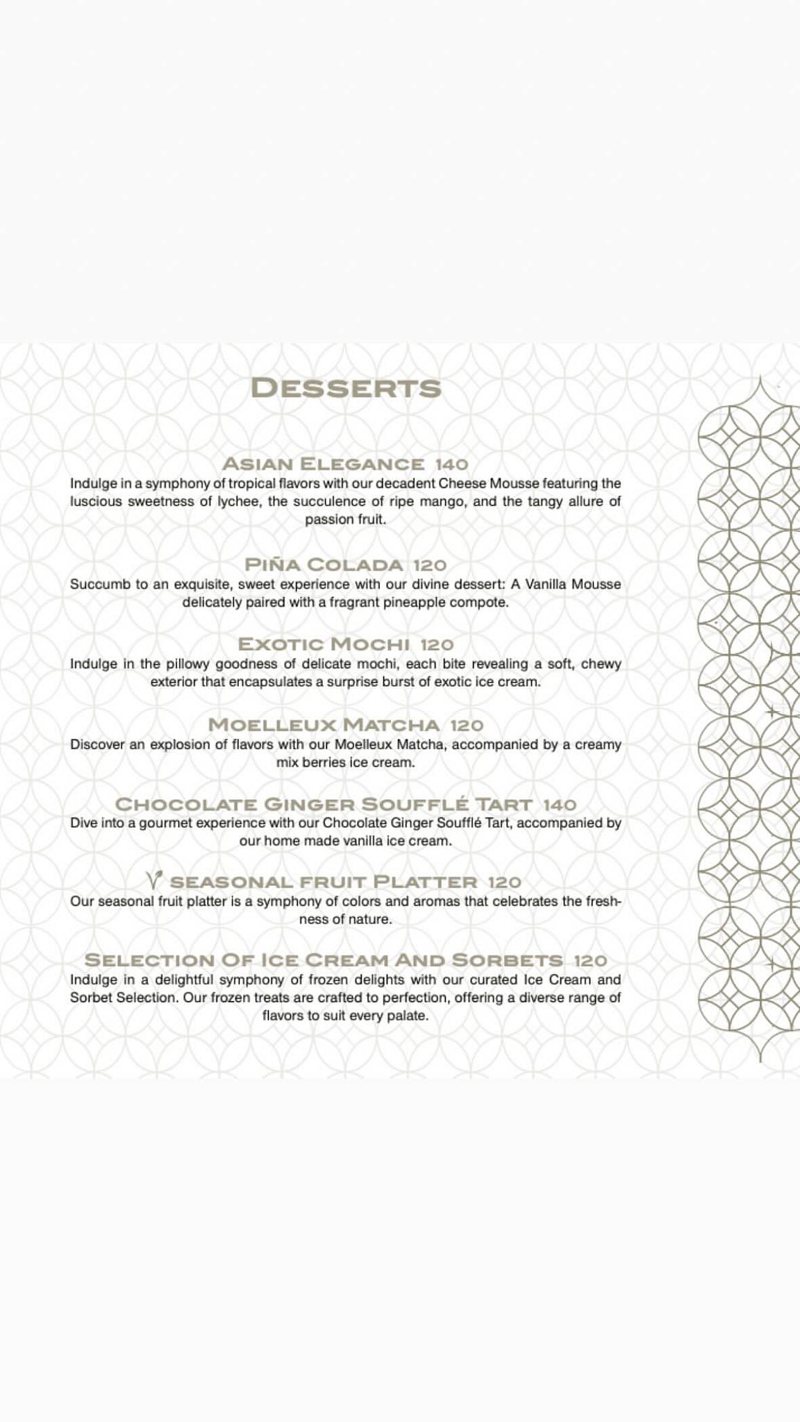 Menu au So Lounge Marrakech restaurant, Marrakech