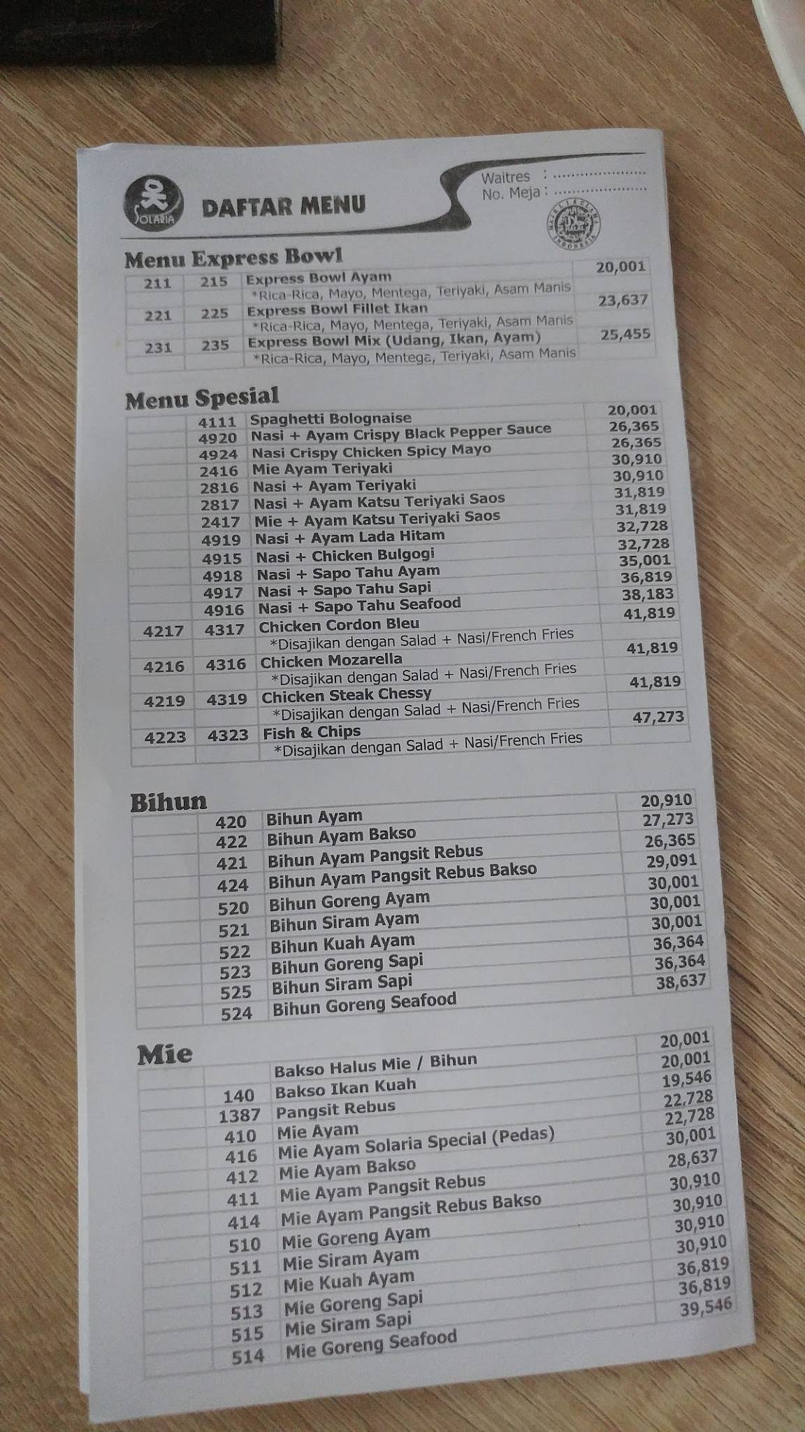Menu at Solaria restaurant, Semarang, Solaria Java Supermall Lantai 3 ...