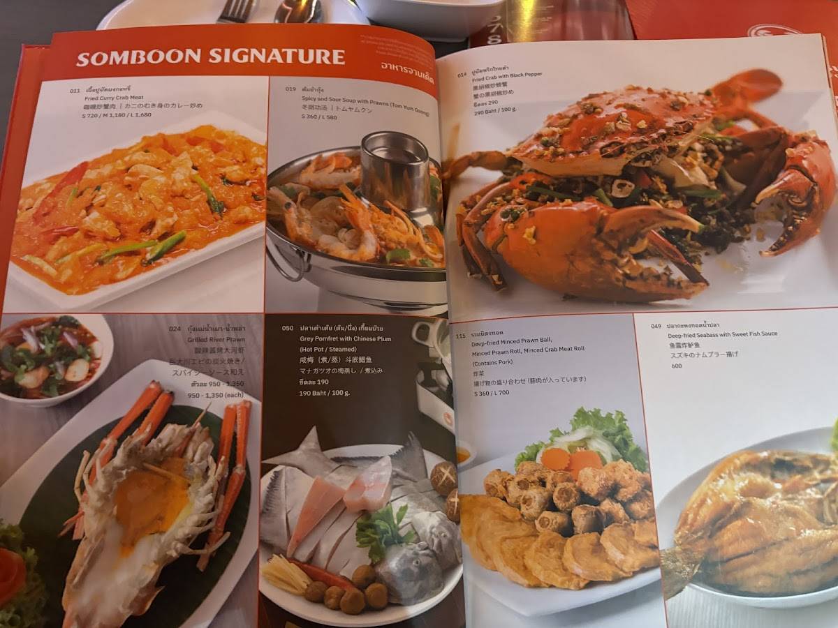 Menu at Somboon Seafood restaurant, Bangkok, 169 / 7-12 Surawong Rd